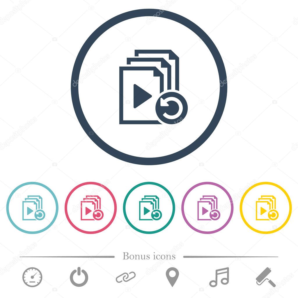 Deshacer la ltima operaci n de lista de reproducci n iconos de color plano en contornos redondos ...