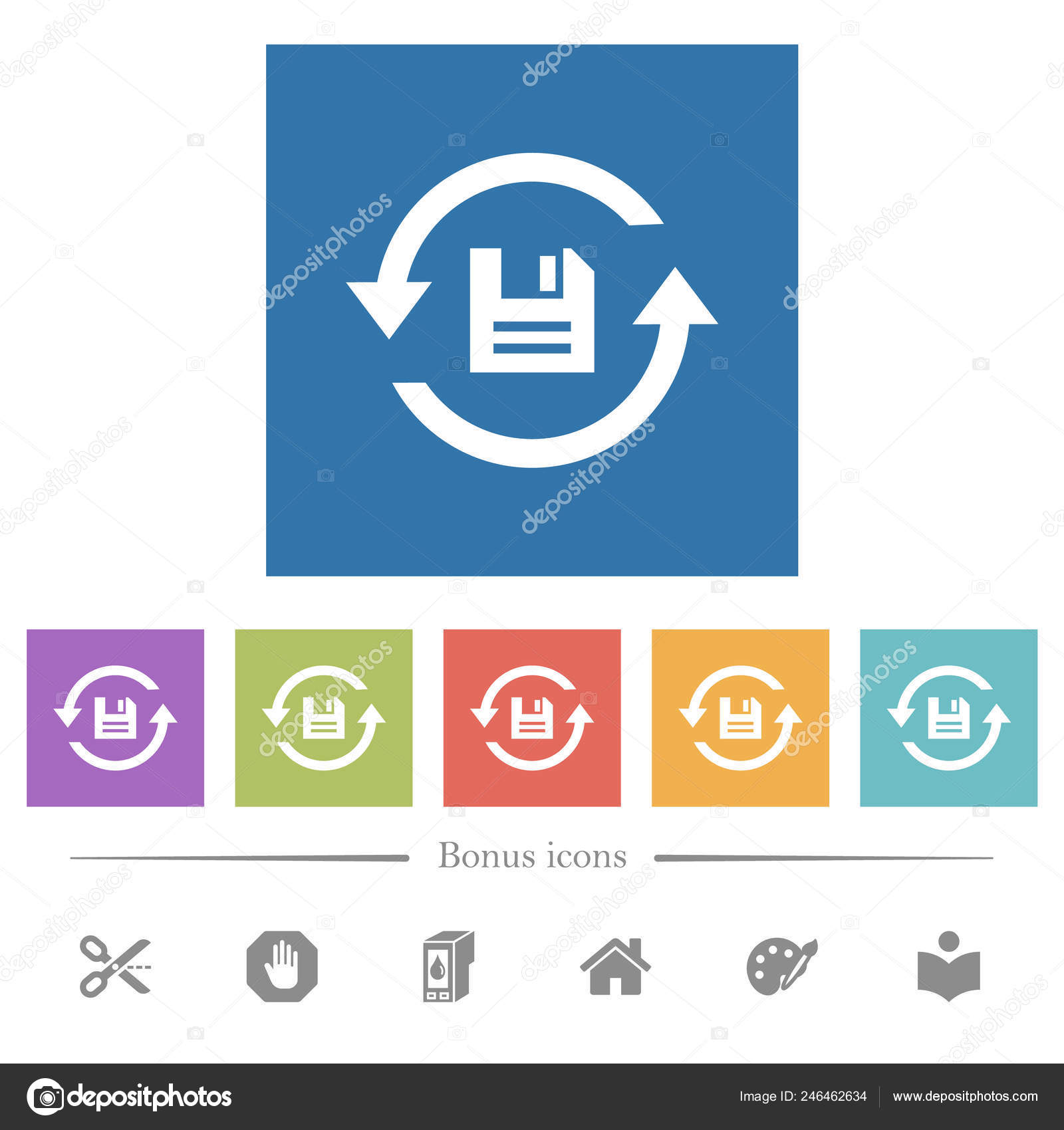 Daily Backup Flat White Icons Square Backgrounds Bonus Icons Included Stock Vector by ...