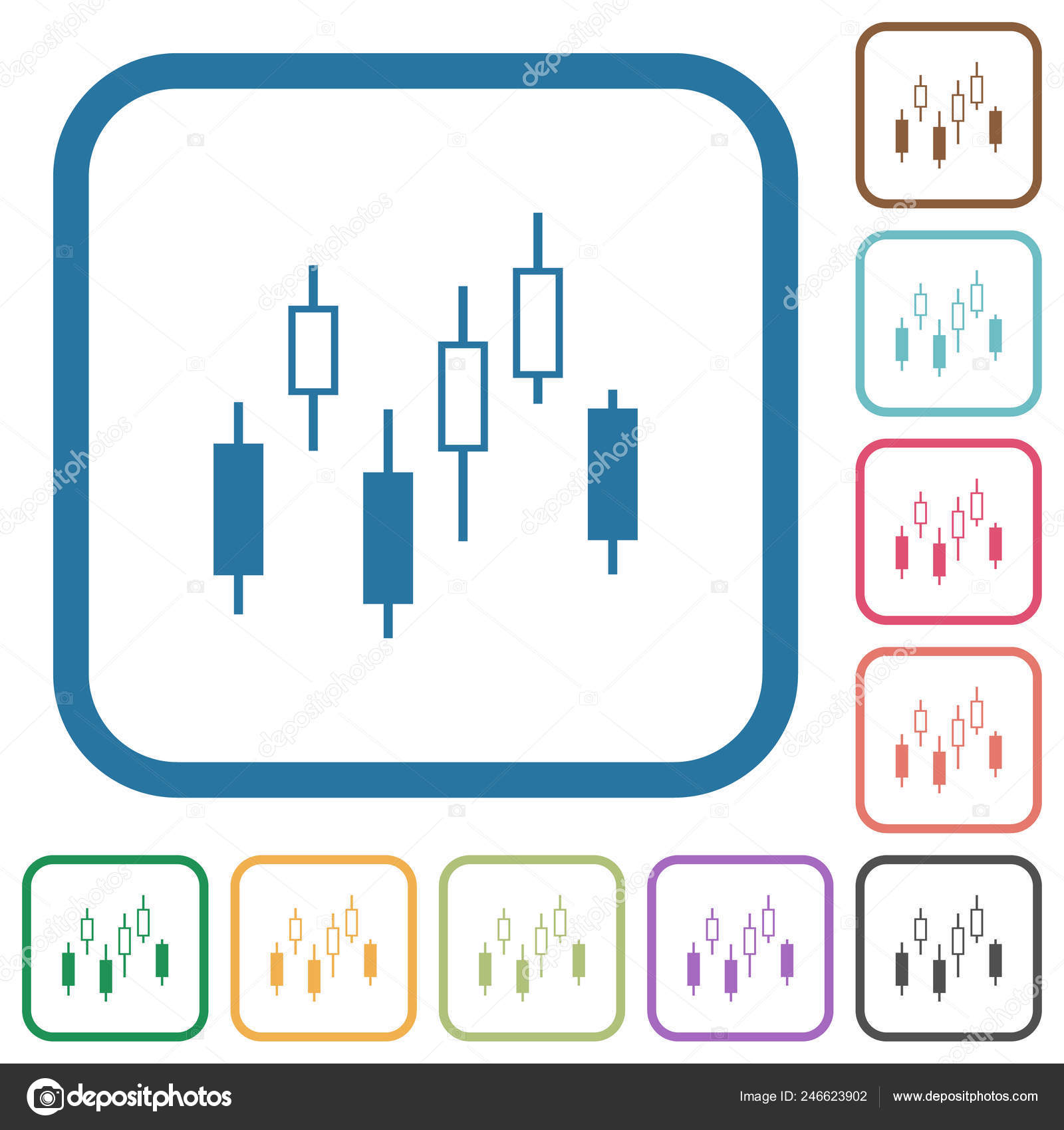 Candlestick Chart Simple Icons Color Rounded Square Frames White ... Candlestick Chart Simple Icons Color Rounded Square Frames White ...