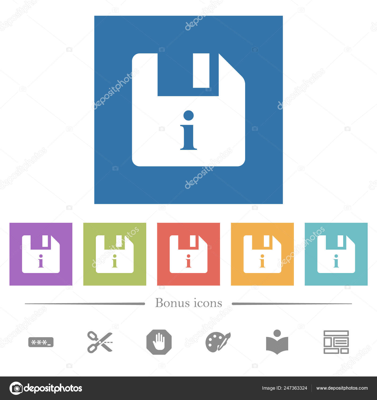 File Info Flat White Icons Square Backgrounds Bonus Icons Included ...