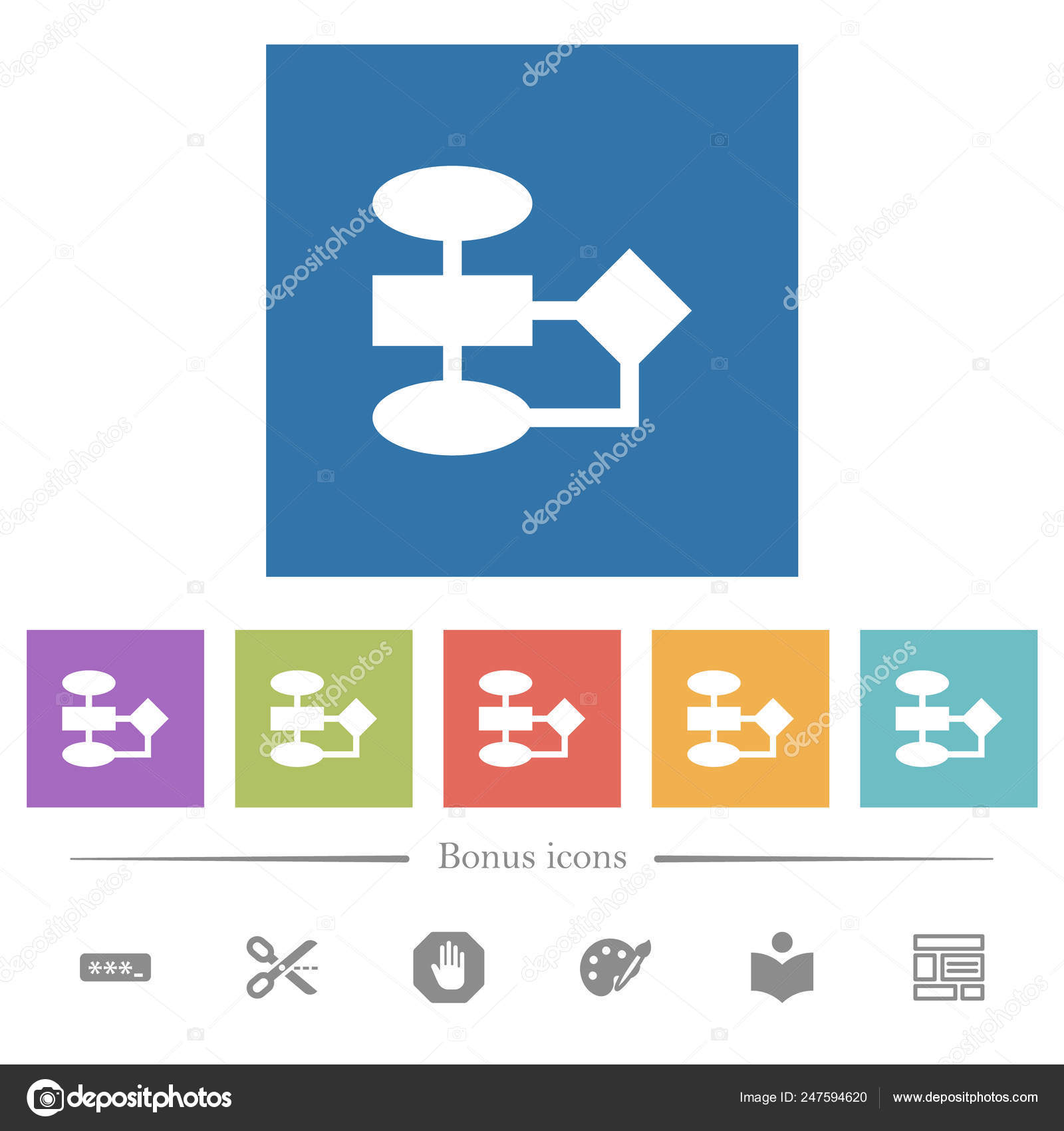 Flowchart flat white icons in square backgrounds Stock Vector Image by ...