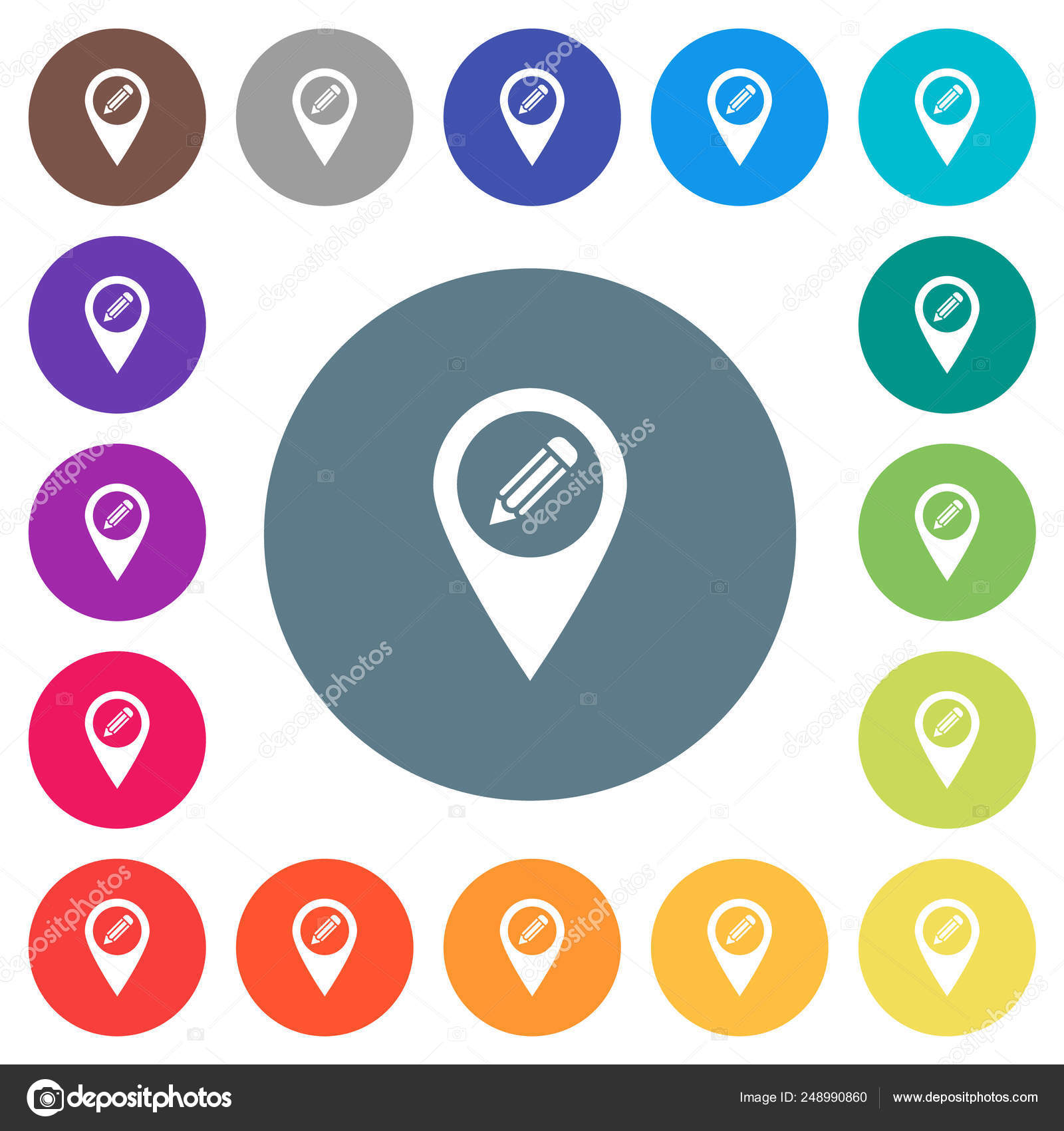 Edit GPS map location flat white icons on round color backgrounds Stock ...