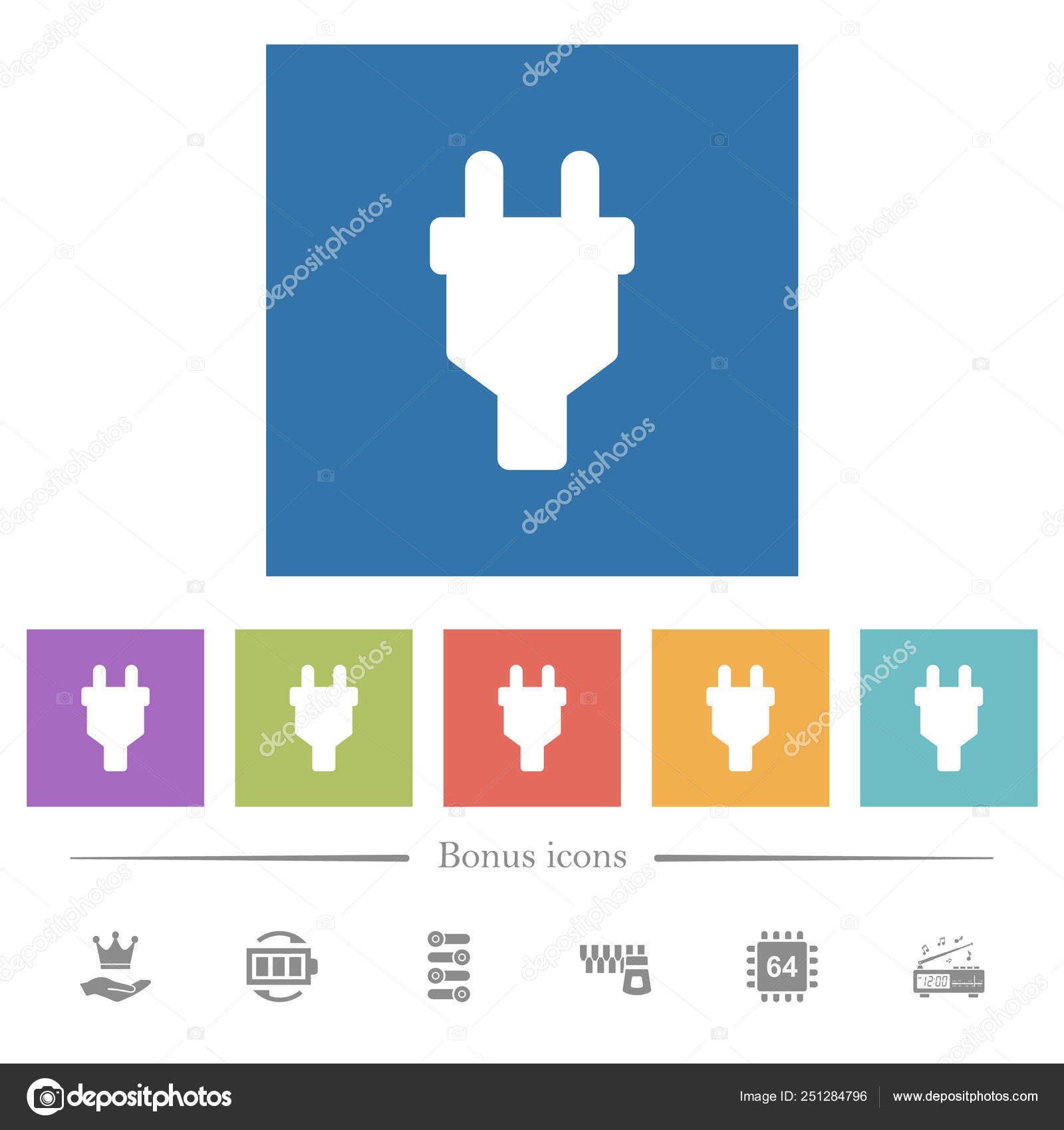 Power connector flat white icons in square backgrounds Stock Vector ...