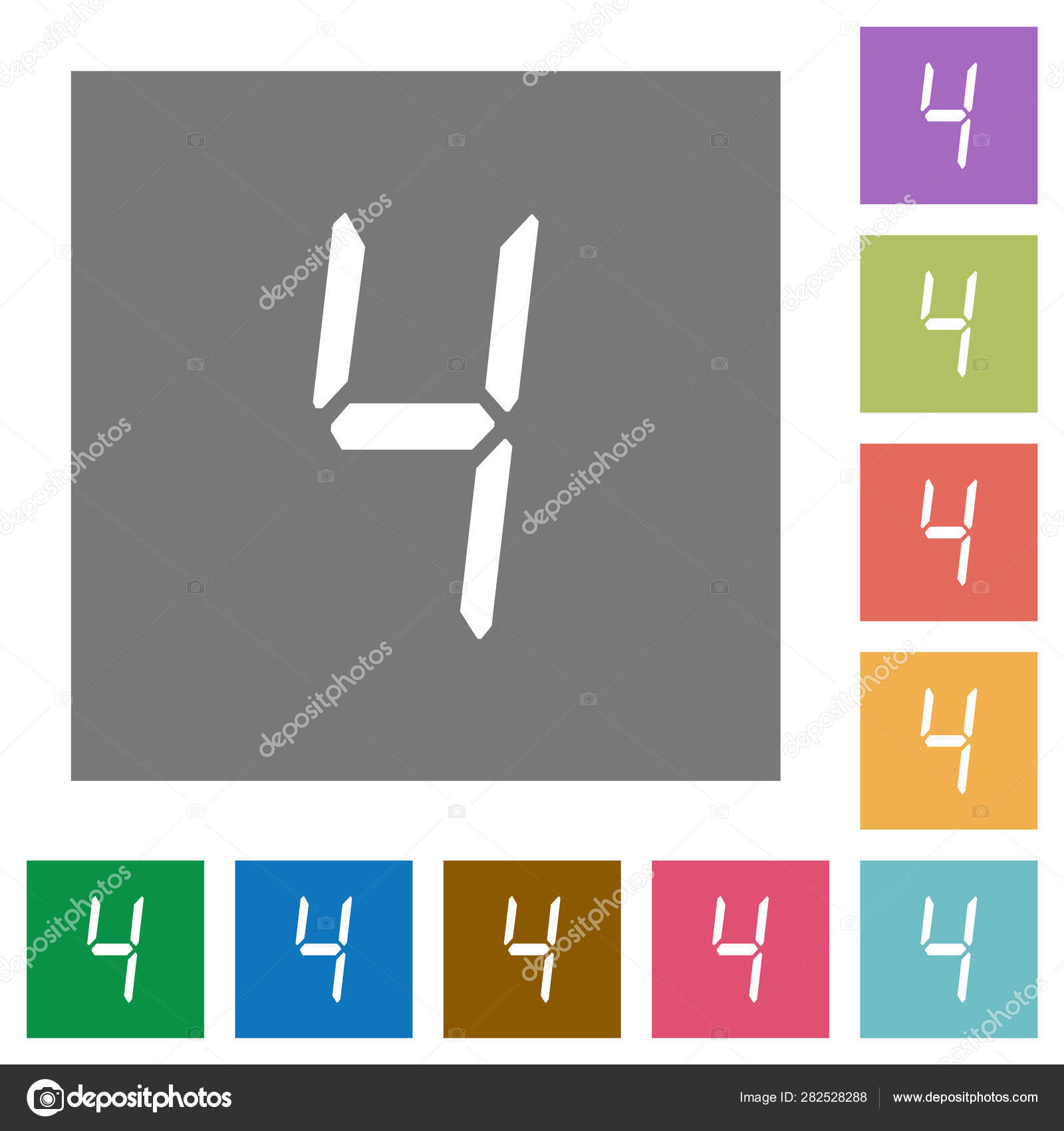 Número digital cuatro de siete tipos de segmentos de iconos planos ...