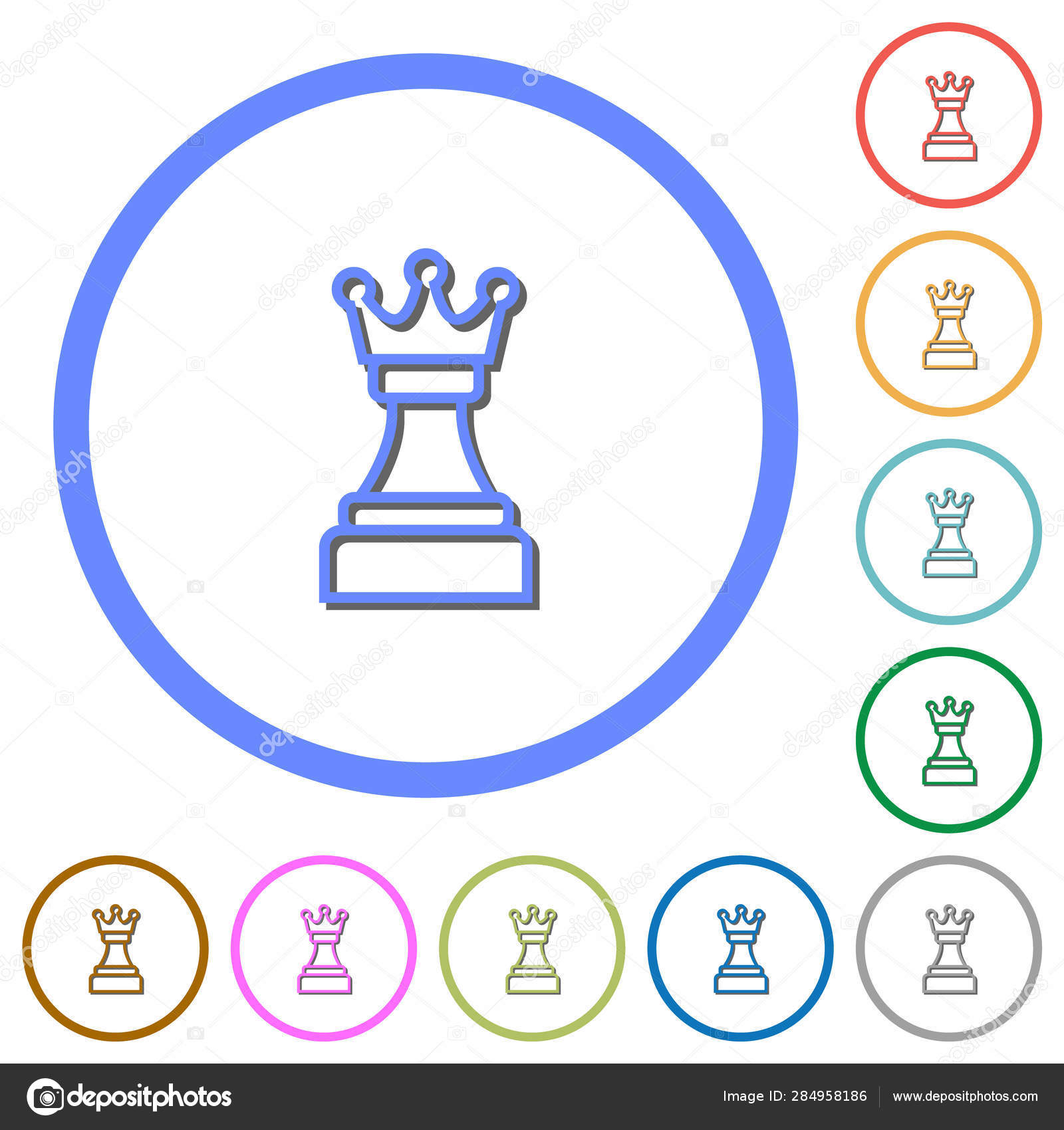 White chess queen icons with shadows and outlines Stock Vector Image by ...