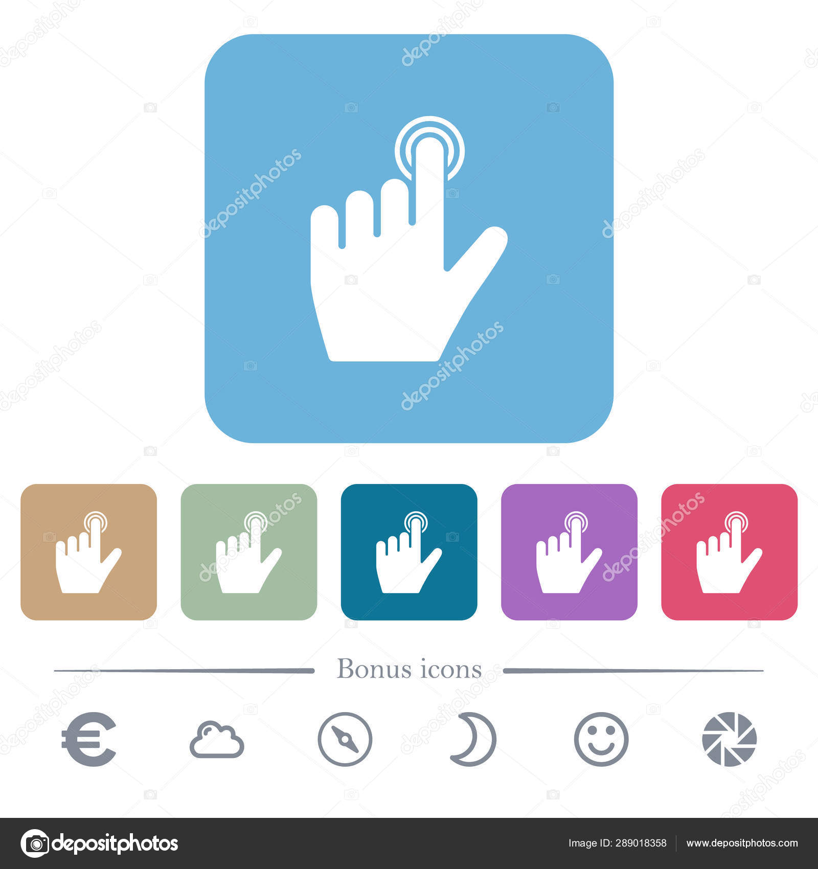 Left handed clicking gesture flat icons on color rounded square ...