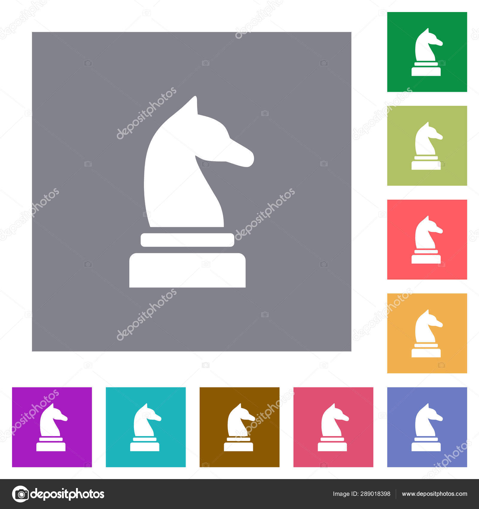 Black chess knight square flat icons Stock Vector Image by ...