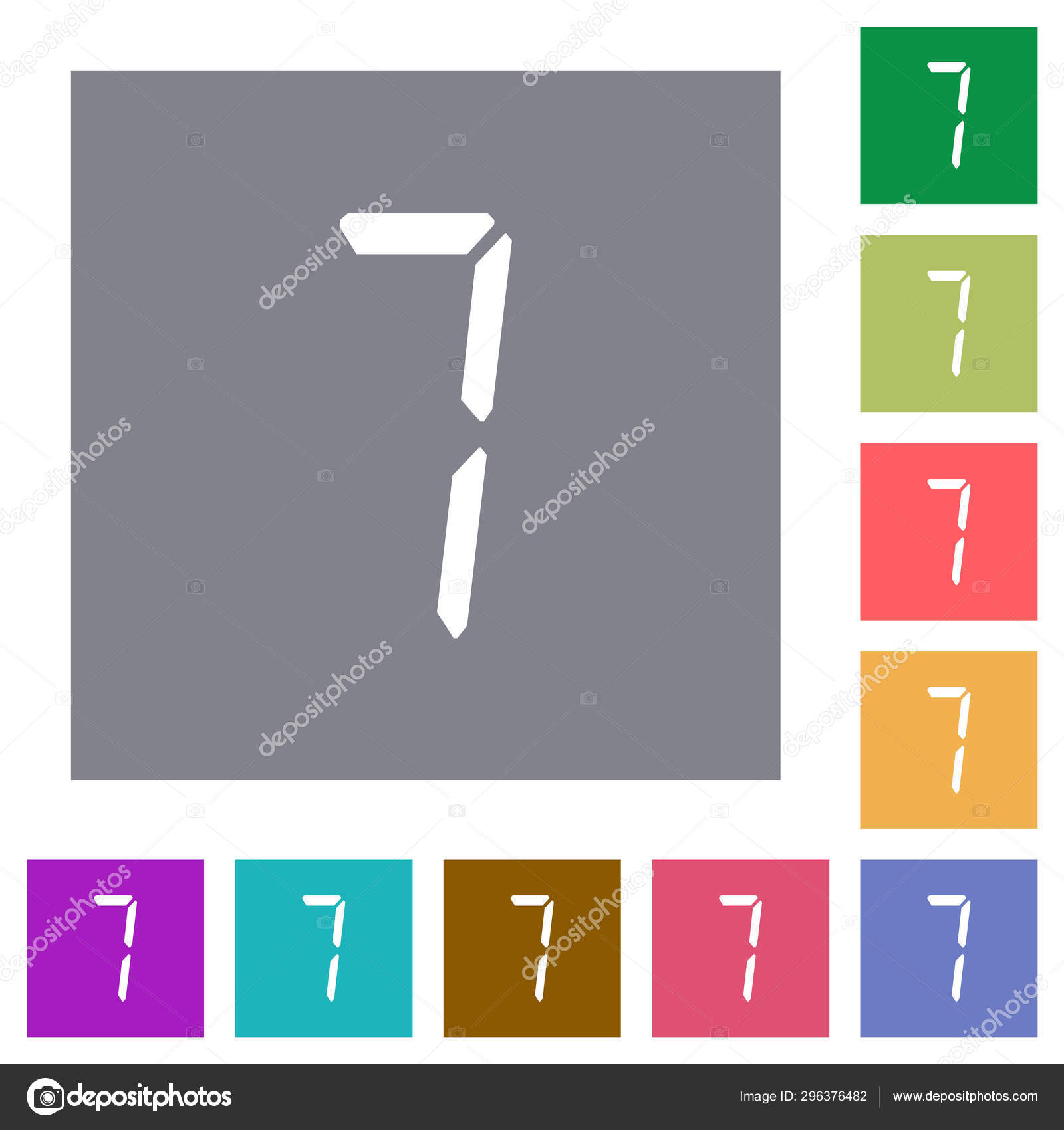 Digital number seven of seven segment type square flat icons Stock ...