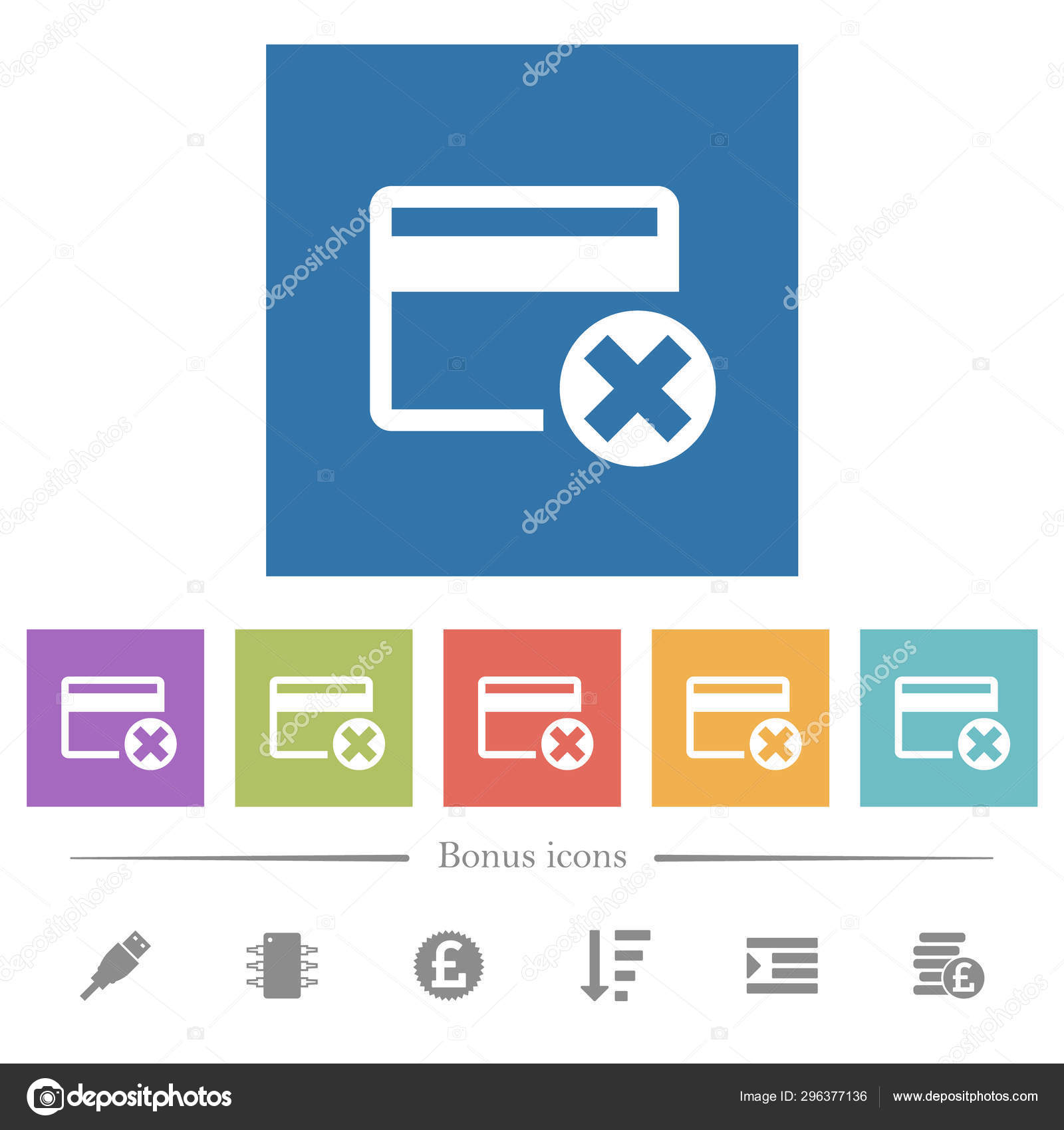 Cancel credit card flat white icons in square backgrounds Stock Vector ...