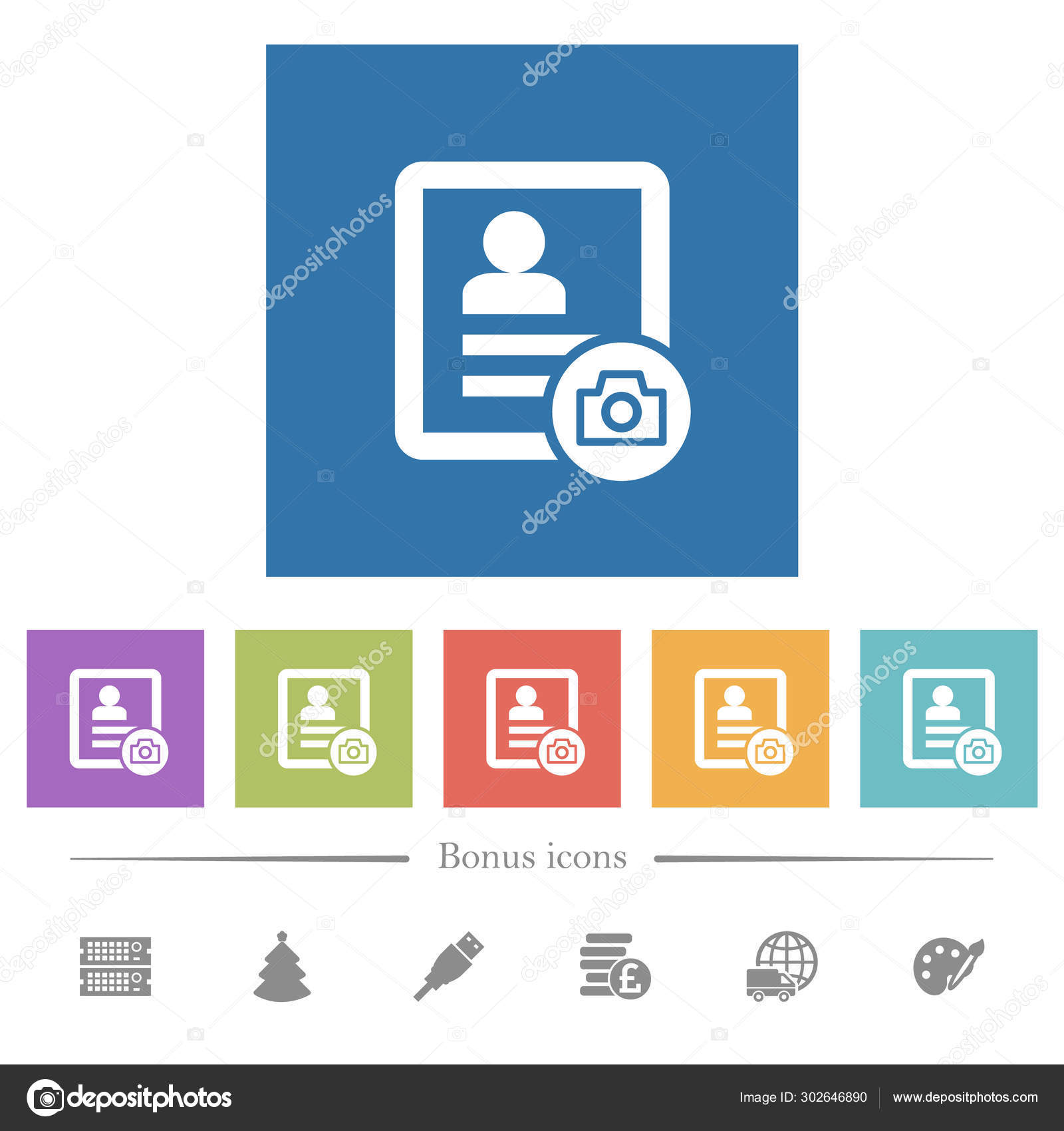 Contact profile picture flat white icons in square backgrounds Stock ...