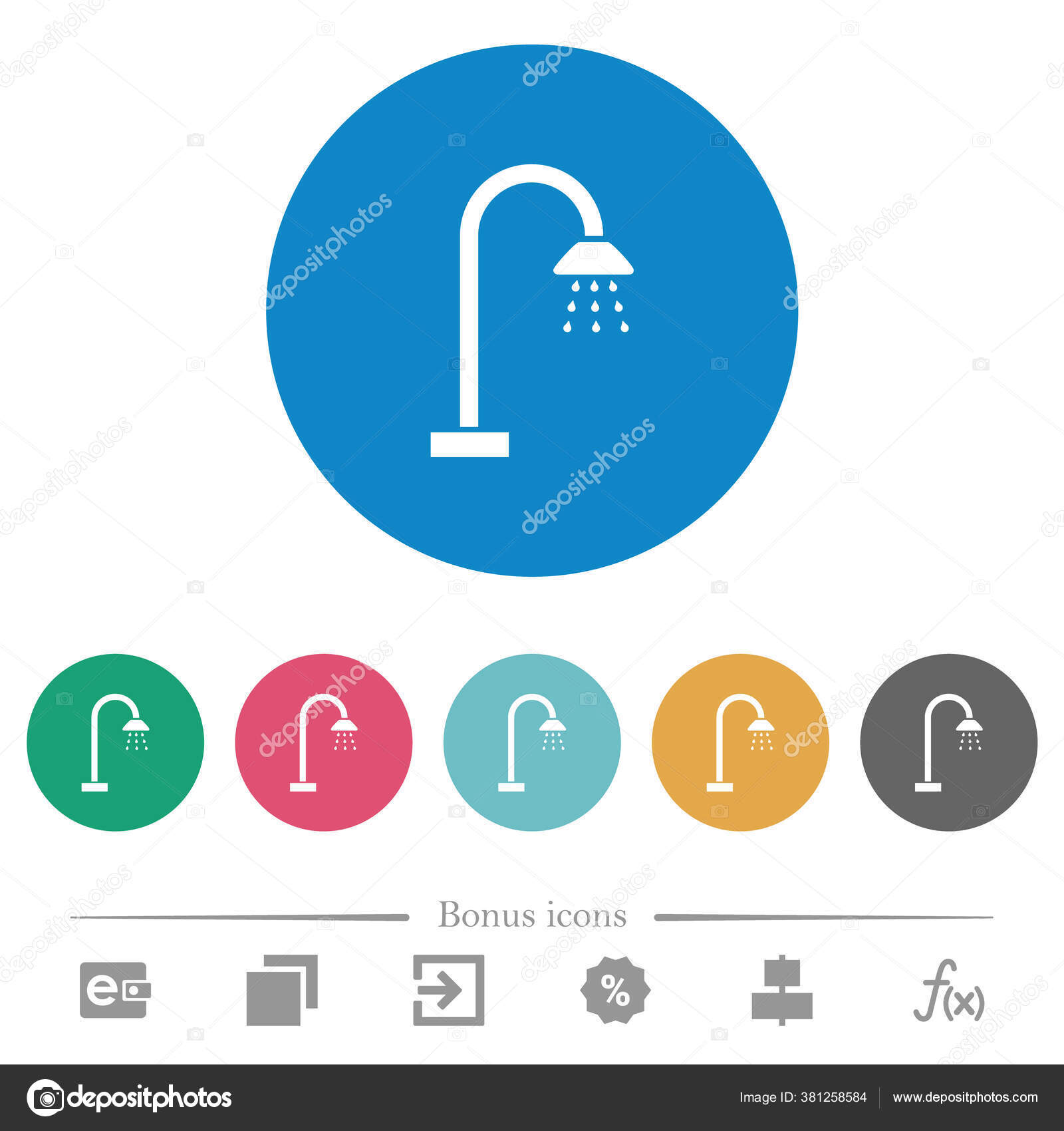 Shower Flat White Icons Color Backgrounds Bonus Icons Included Stock ...