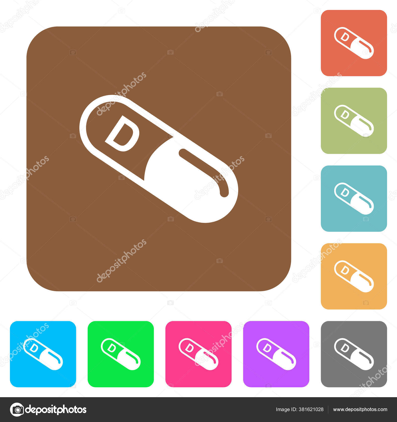 Vitamin Flat Icons Rounded Square Vivid Color Backgrounds Stock Vector ...