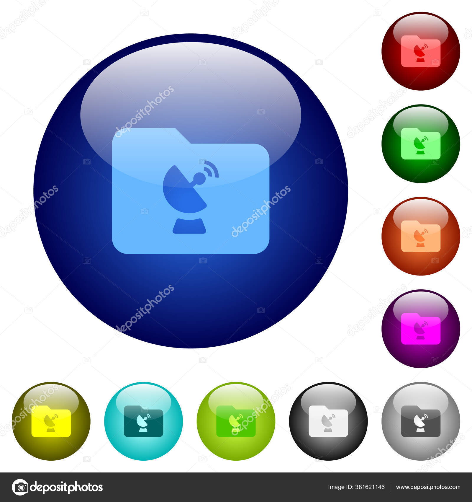 Remote Folder Icons Glass Buttons Multiple Colors Arranged Layer Structure Stock Vector by ...