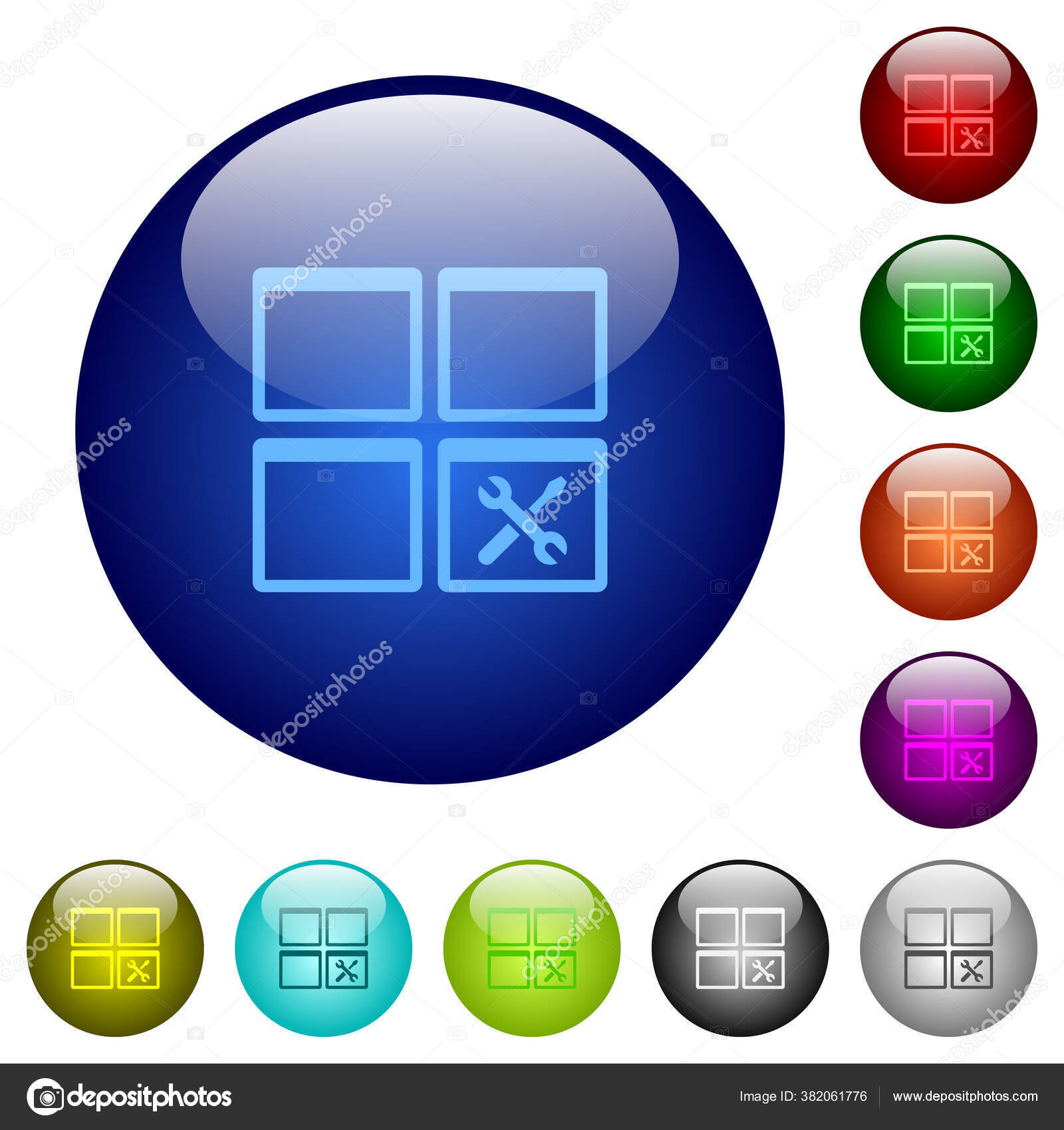 Dashboard Tools Icons Glass Buttons Multiple Colors Arranged Layer Structure — Stock Vector ...