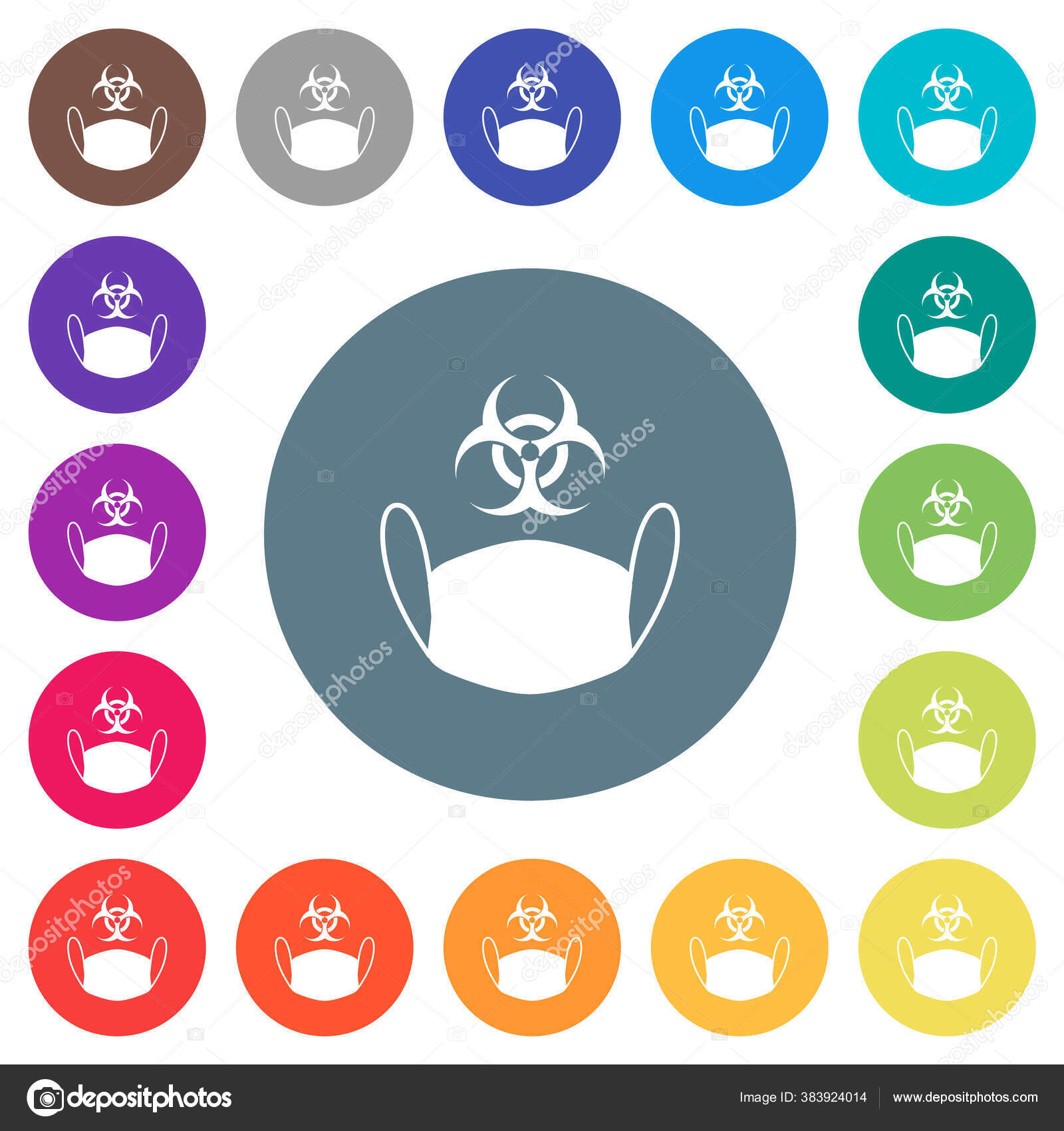 Face Mask Biohazard Symbol Flat White Icons Color Backgrounds ...