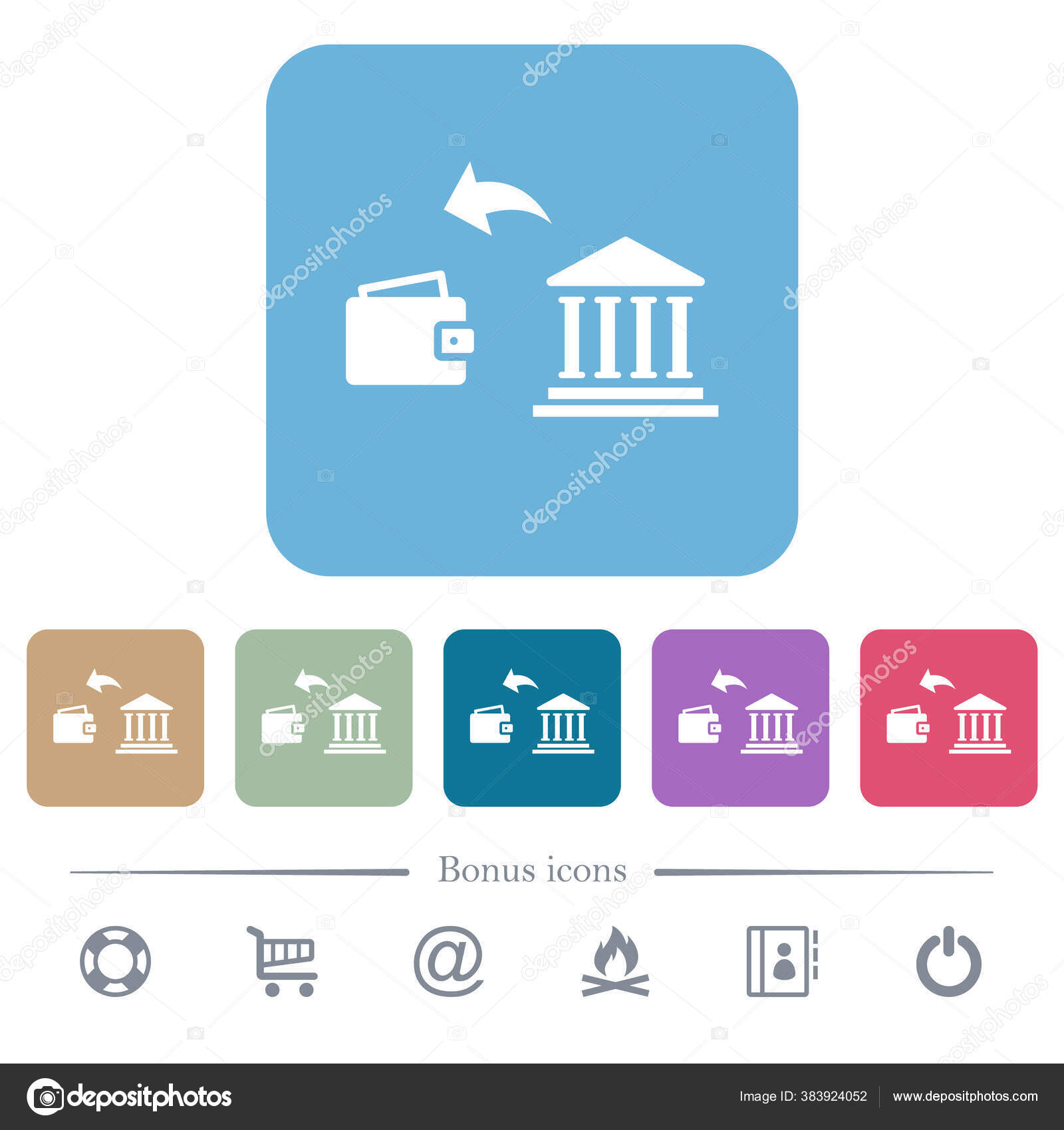 Money Withdrawal Bank White Flat Icons Color Rounded Square Backgrounds ...