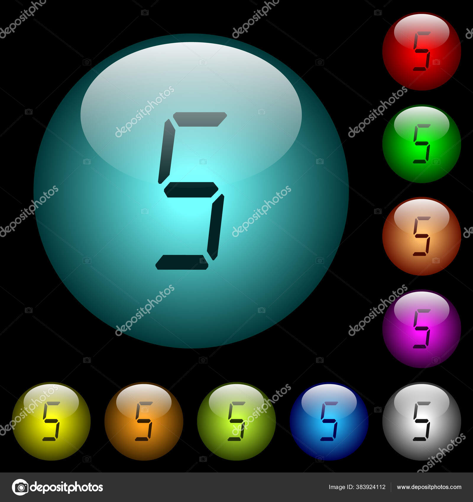 Digital Number Five Seven Segment Type Icons Color Illuminated ...