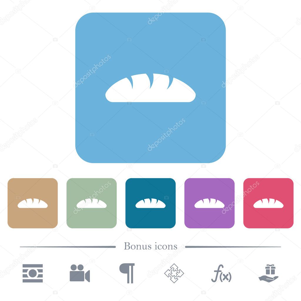 Pan blanco iconos planos sobre fondos cuadrados redondeados de color. 6 ...