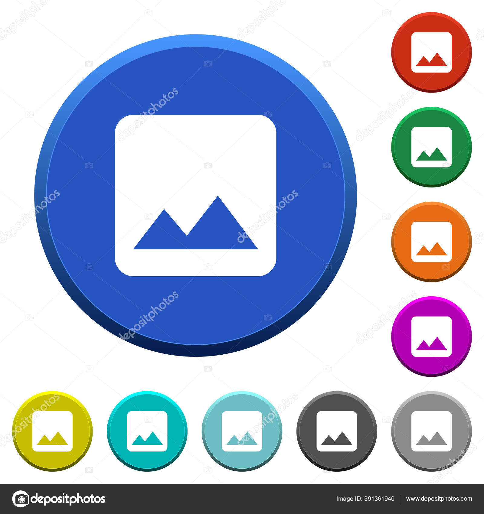 Single Image Color Beveled Buttons Smooth Surfaces Flat White Icons ...