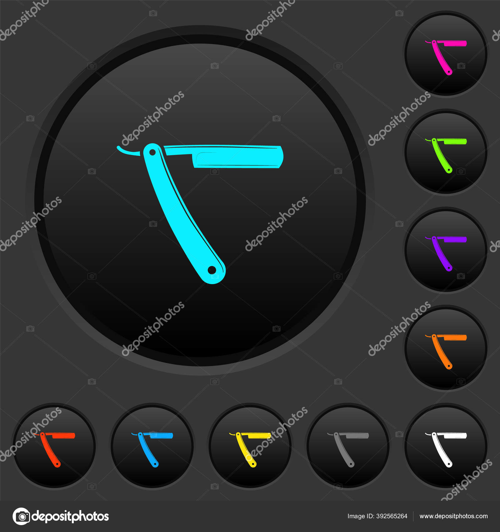 Straight Razor Dark Push Buttons Vivid Color Icons Dark Grey Stock Vector Image By