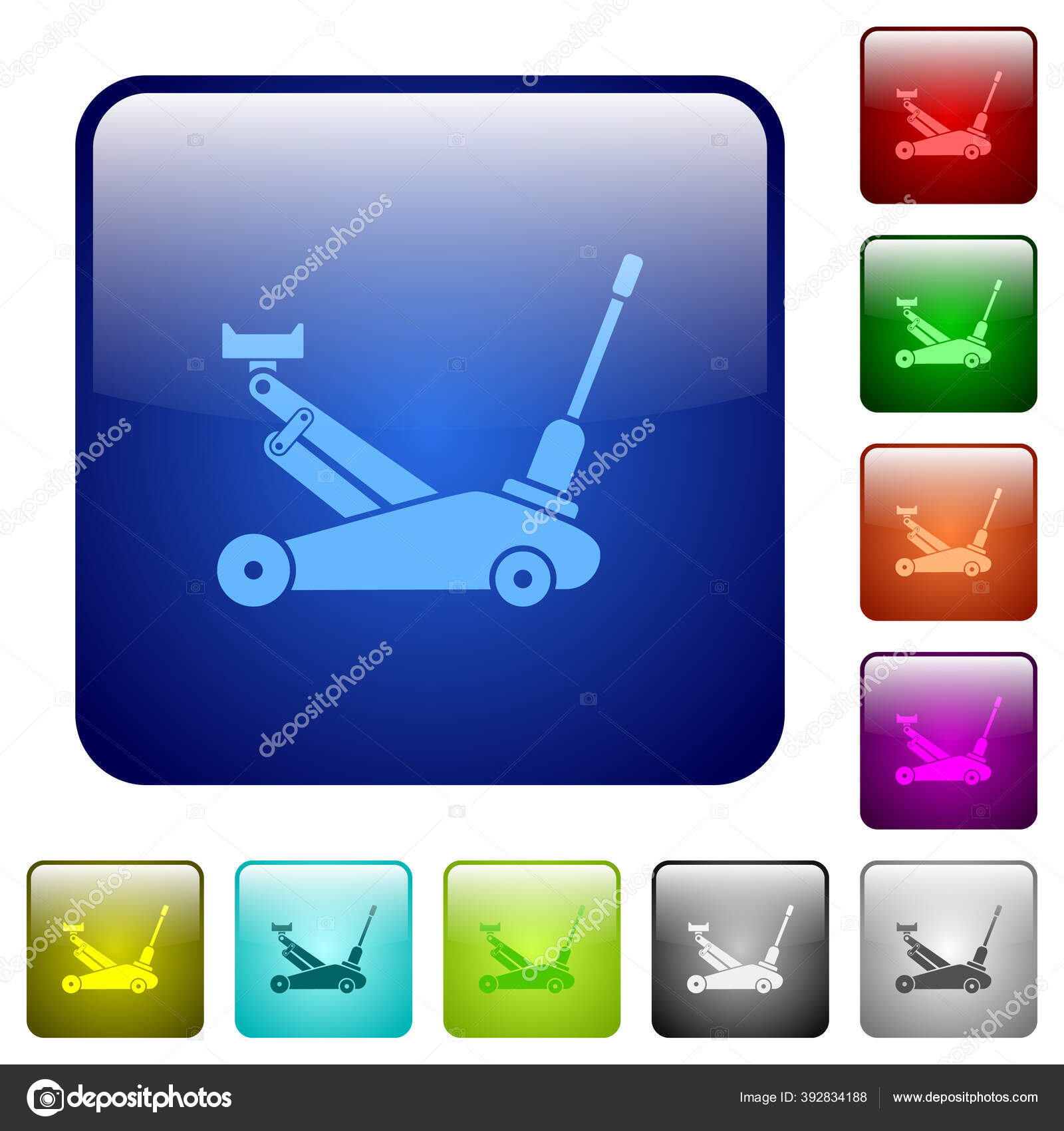 Car Jack Icons Rounded Square Color Glossy Button Set Stock Vector ...