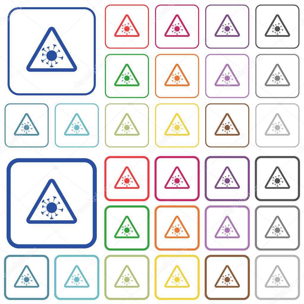 Iconos planos de color de advertencia covid en marcos cuadrados ...