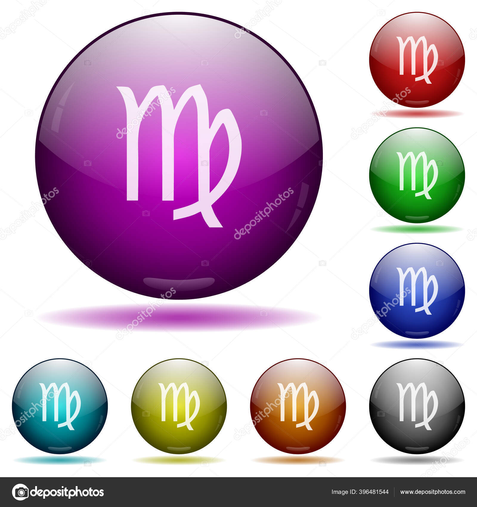 Virgo Zodiac Symbol Icons Color Glass Sphere Buttons Shadows Stock ...