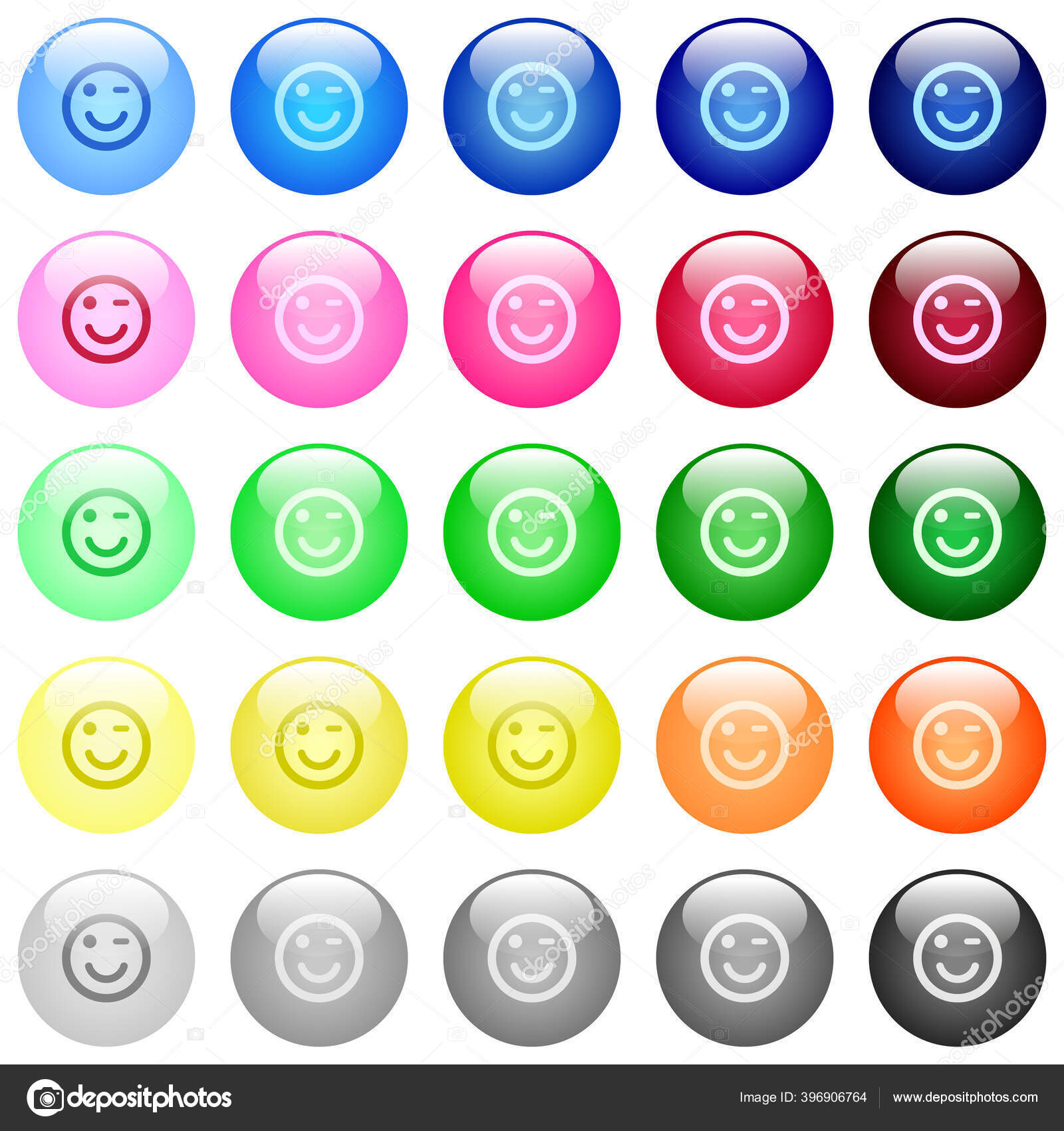 Winking Emoticon Icons Set Color Glossy Spherical Buttons Stock Vector ...
