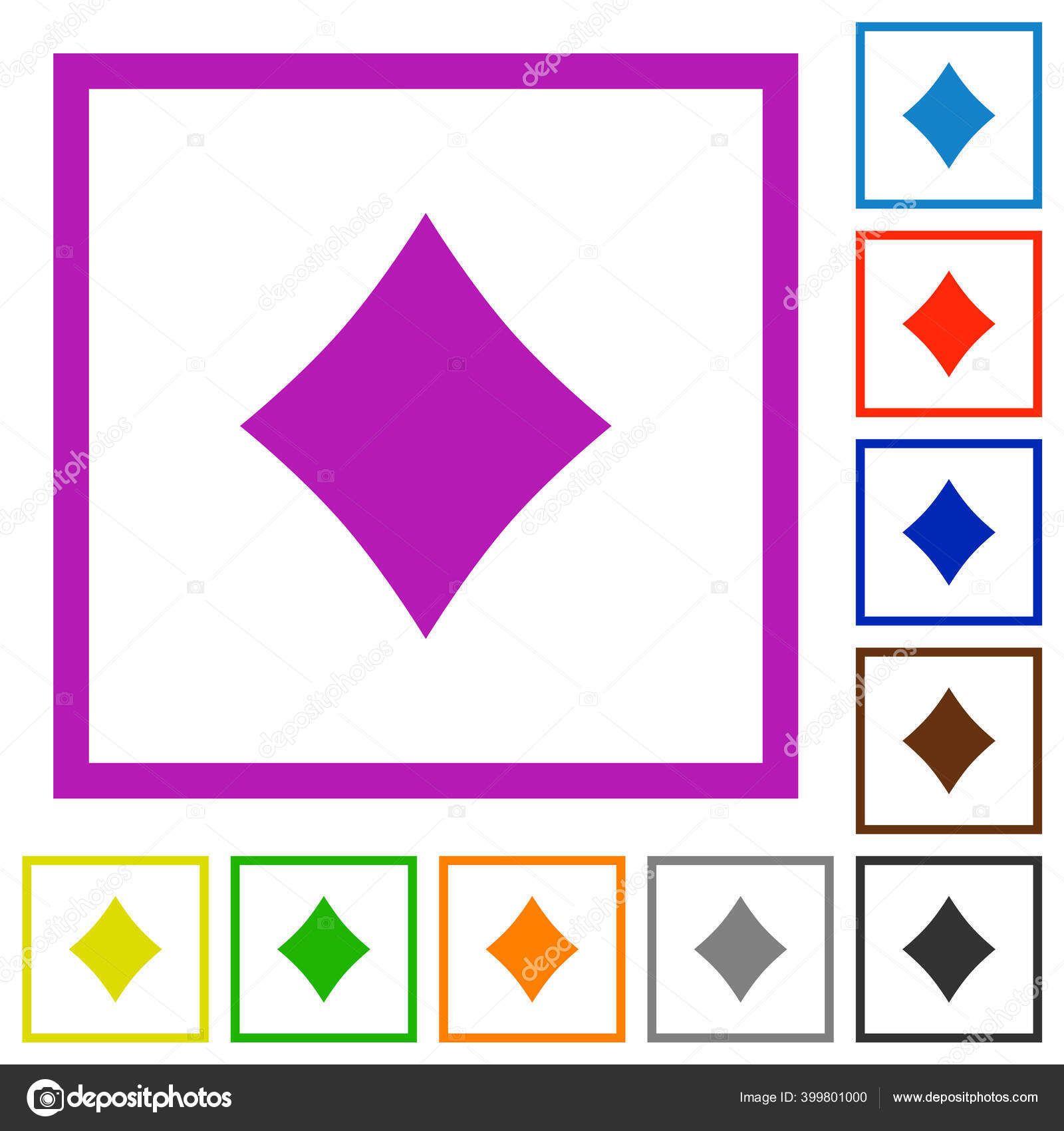 Diamond Card Symbol Flat Color Icons Square Frames White Background ...