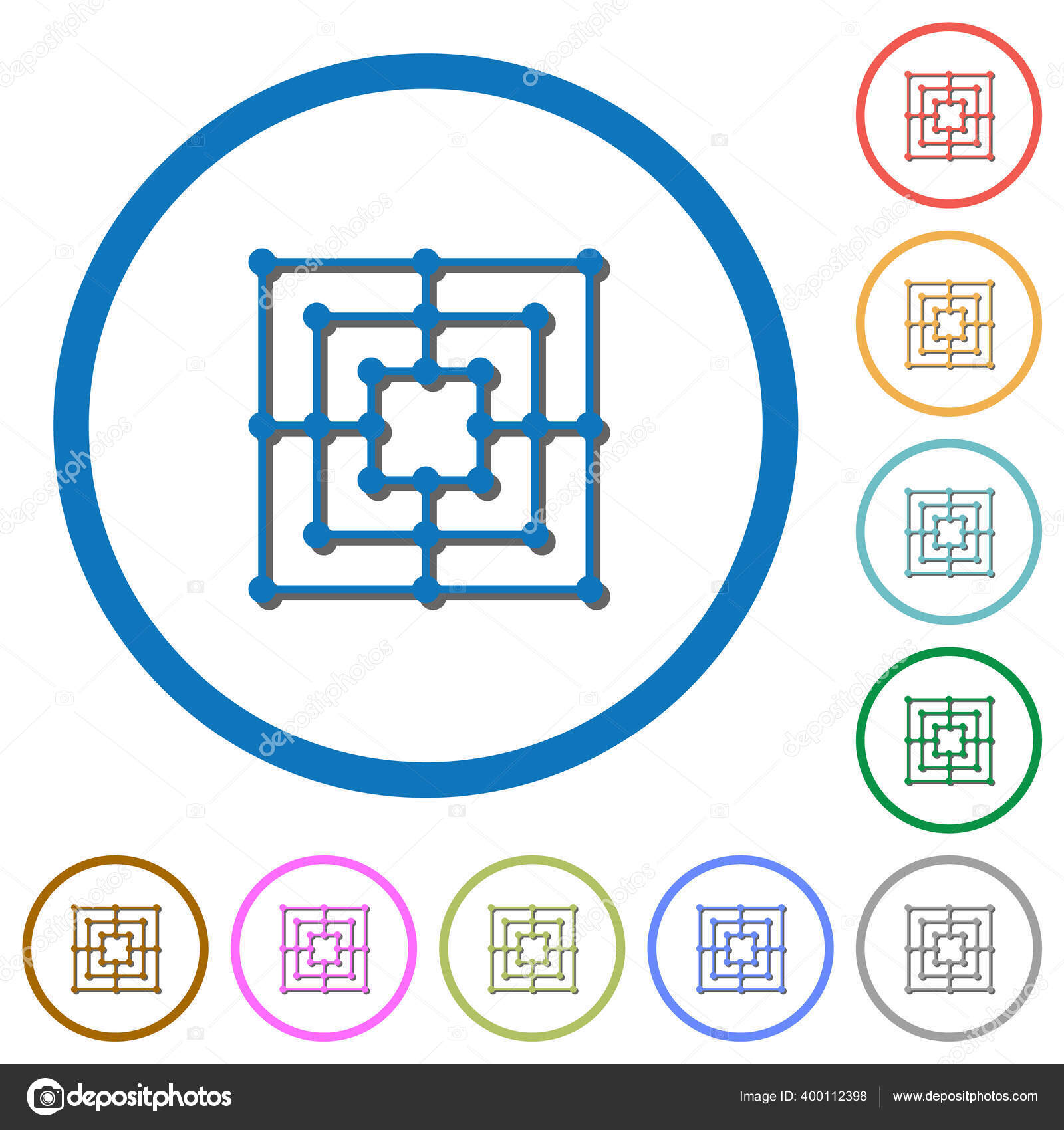 Nine Men's Morris Game Board Flat Color Vector Icons Shadows Stock Vector Image by ...