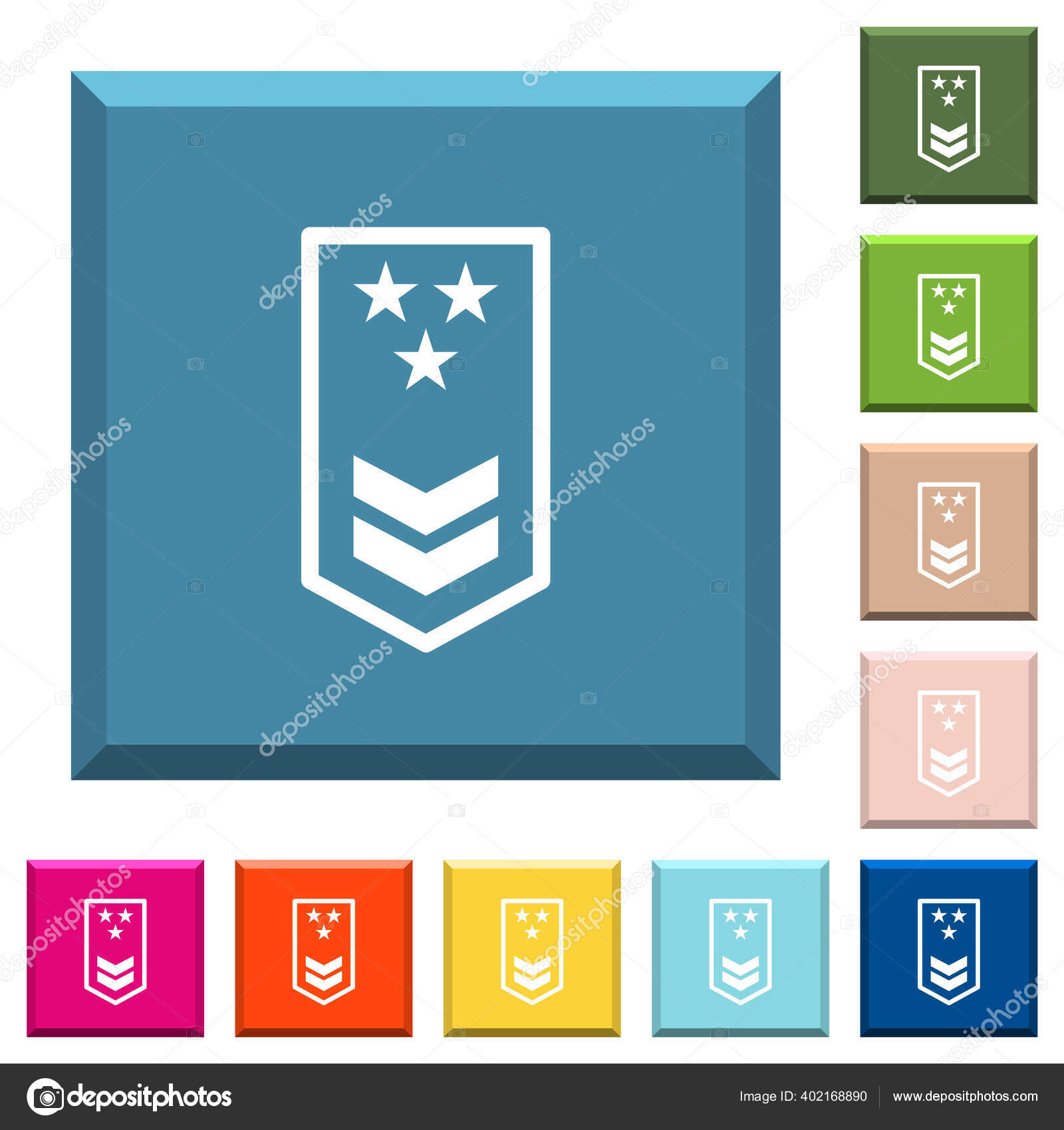 Military Insignia Two Chevrons Three Stars White Icons Edged Square ...