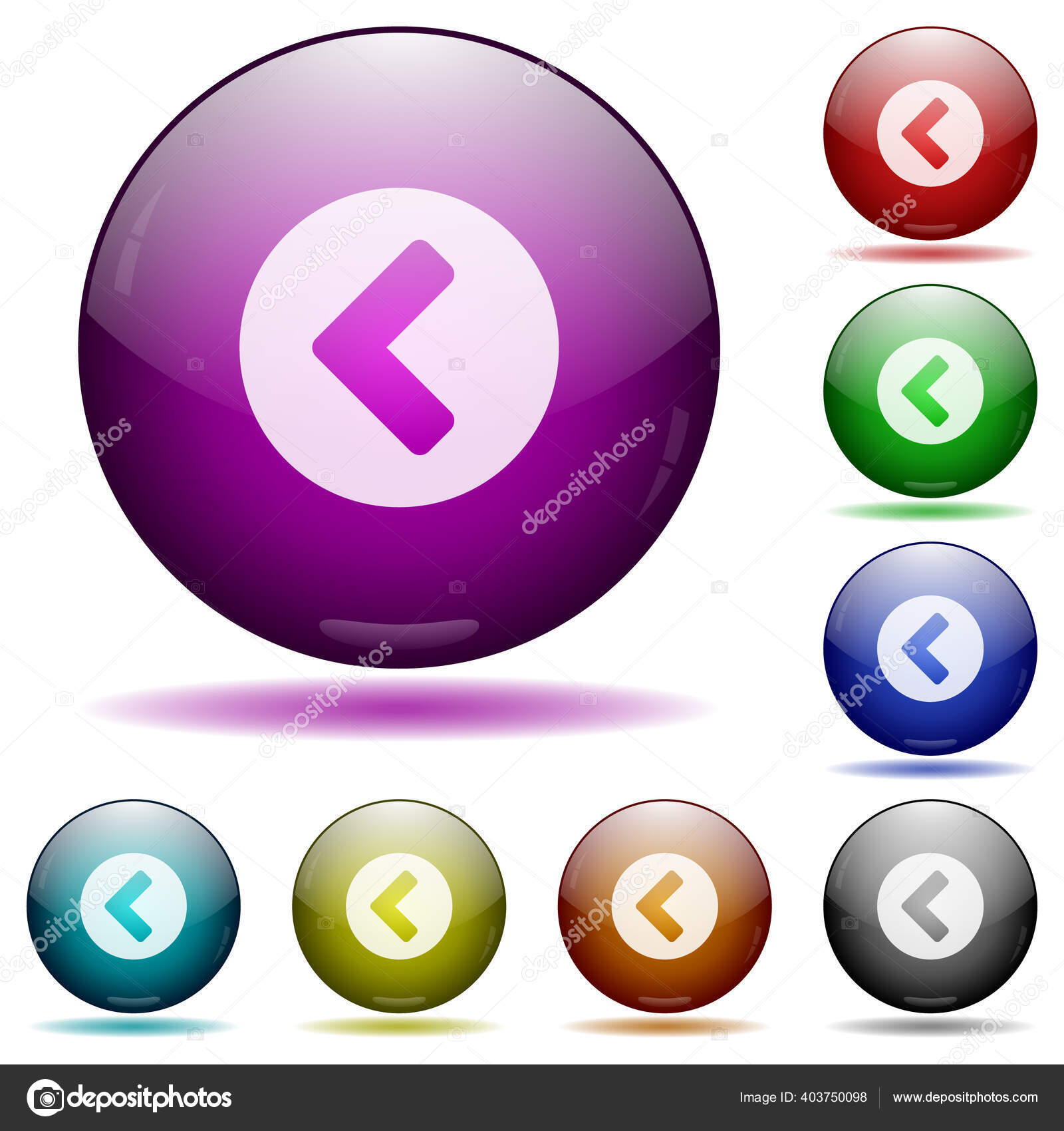 Chevron Left Icons Color Glass Sphere Buttons Shadows Stock Vector ...