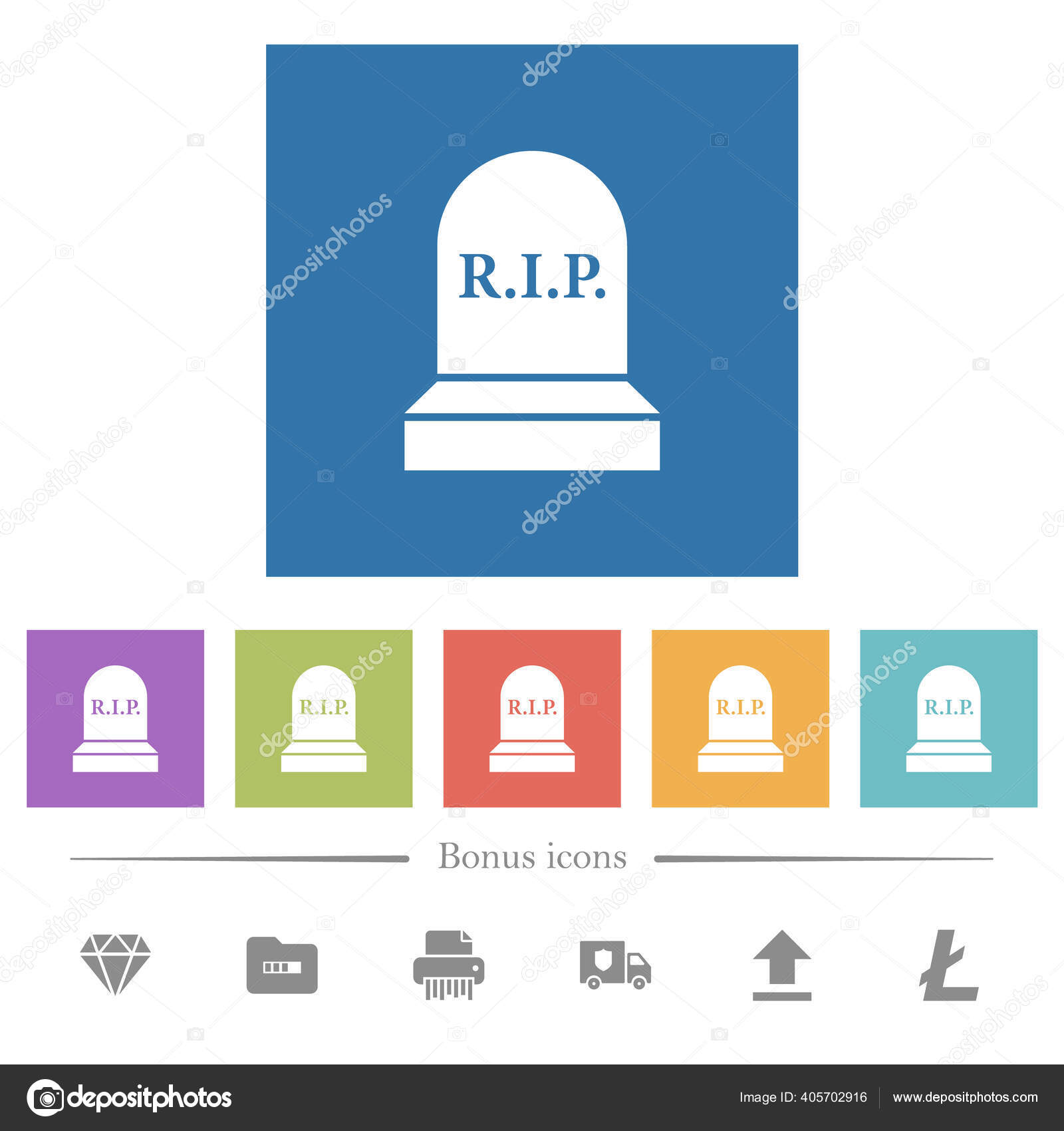 Tombstone Rip Flat White Icons Square Backgrounds Bonus Icons Included ...