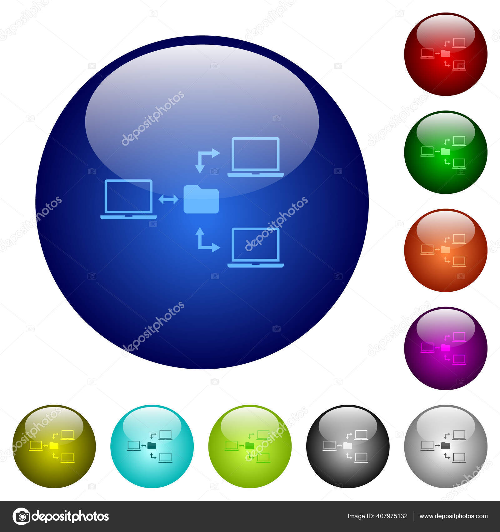 Network File System Icons Glass Buttons Multiple Colors Arranged Layer ...