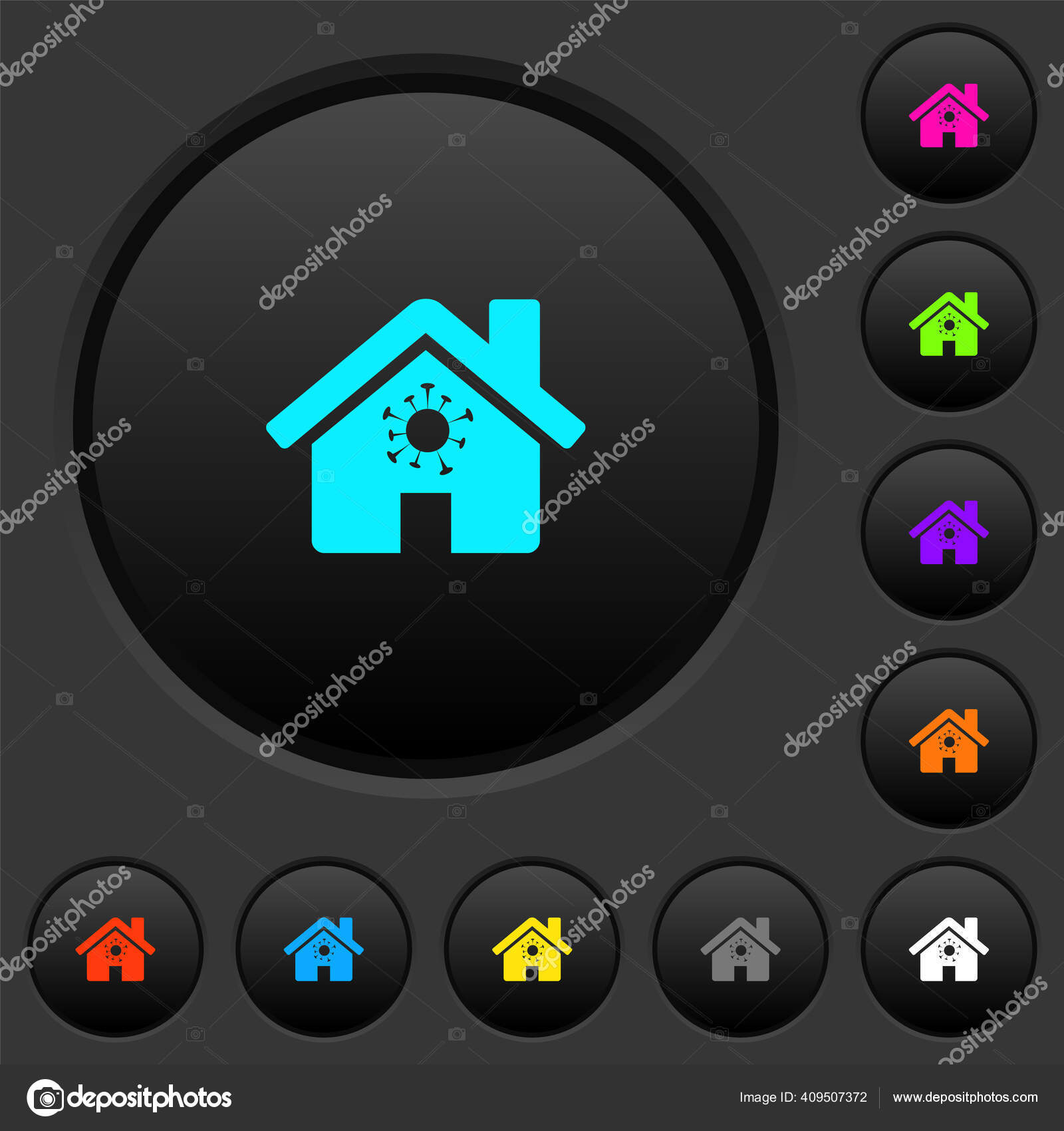 Home Quarantine Dark Push Buttons Vivid Color Icons Dark Grey Stock Vector Image By