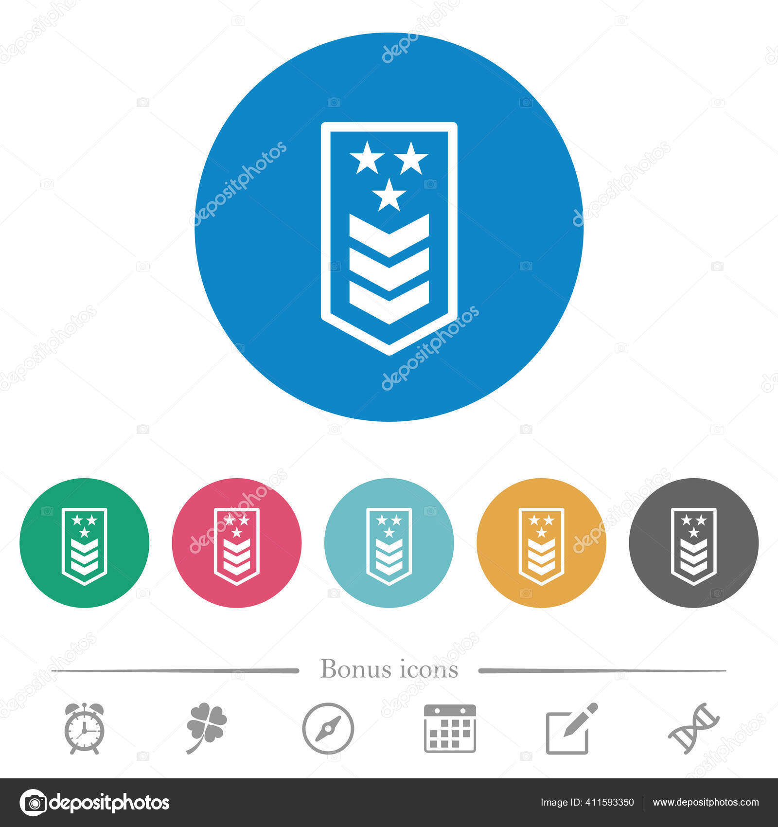 Military Insignia Three Chevrons Three Stars Flat White Icons Color ...