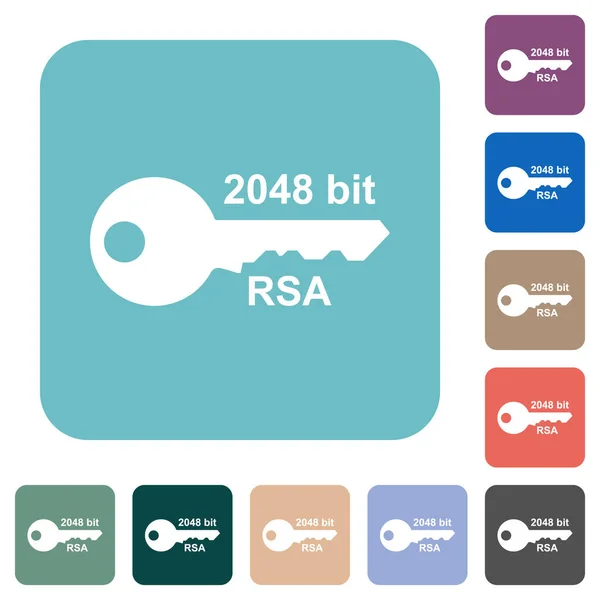 Iconos planos blancos de cifrado rsa de 2048 bits en fondos cuadrados ...