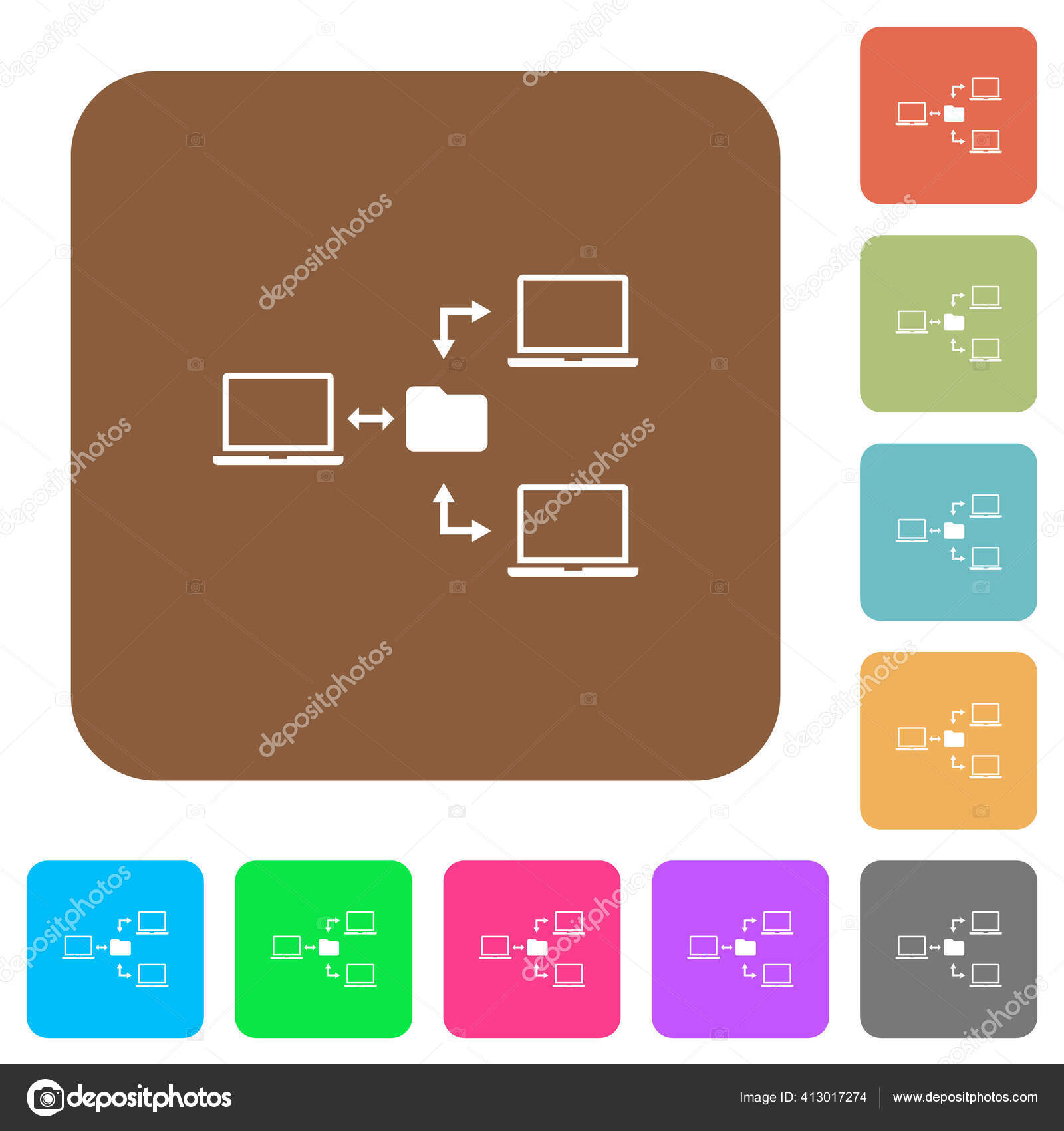 Network File System Flat Icons Rounded Square Vivid Color Backgrounds ...