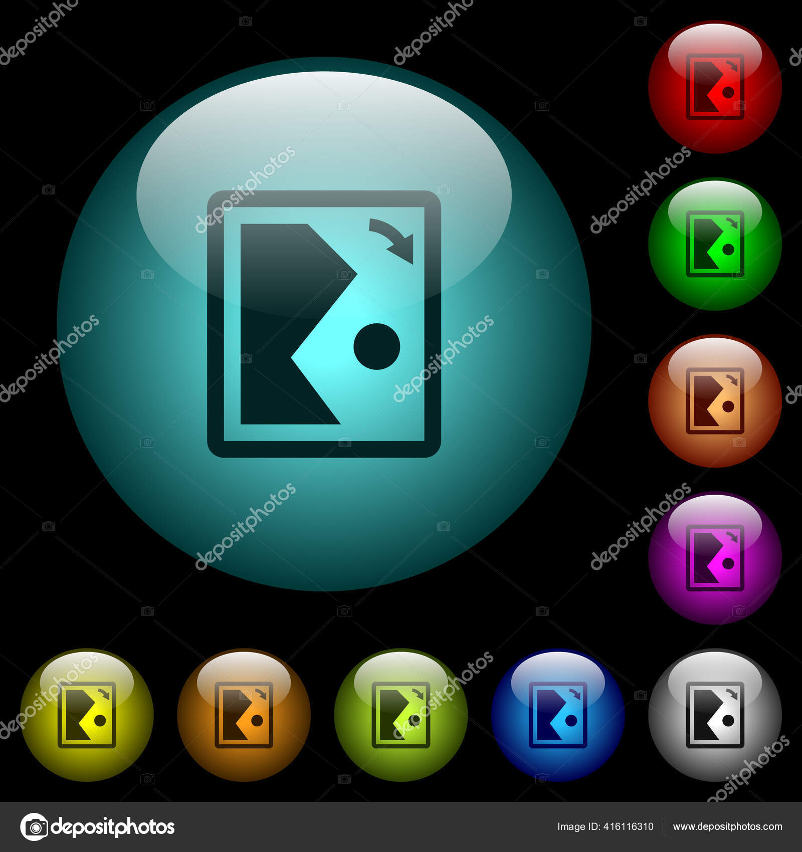 Rotate Image Right Icons Color Illuminated Spherical Glass Buttons ...