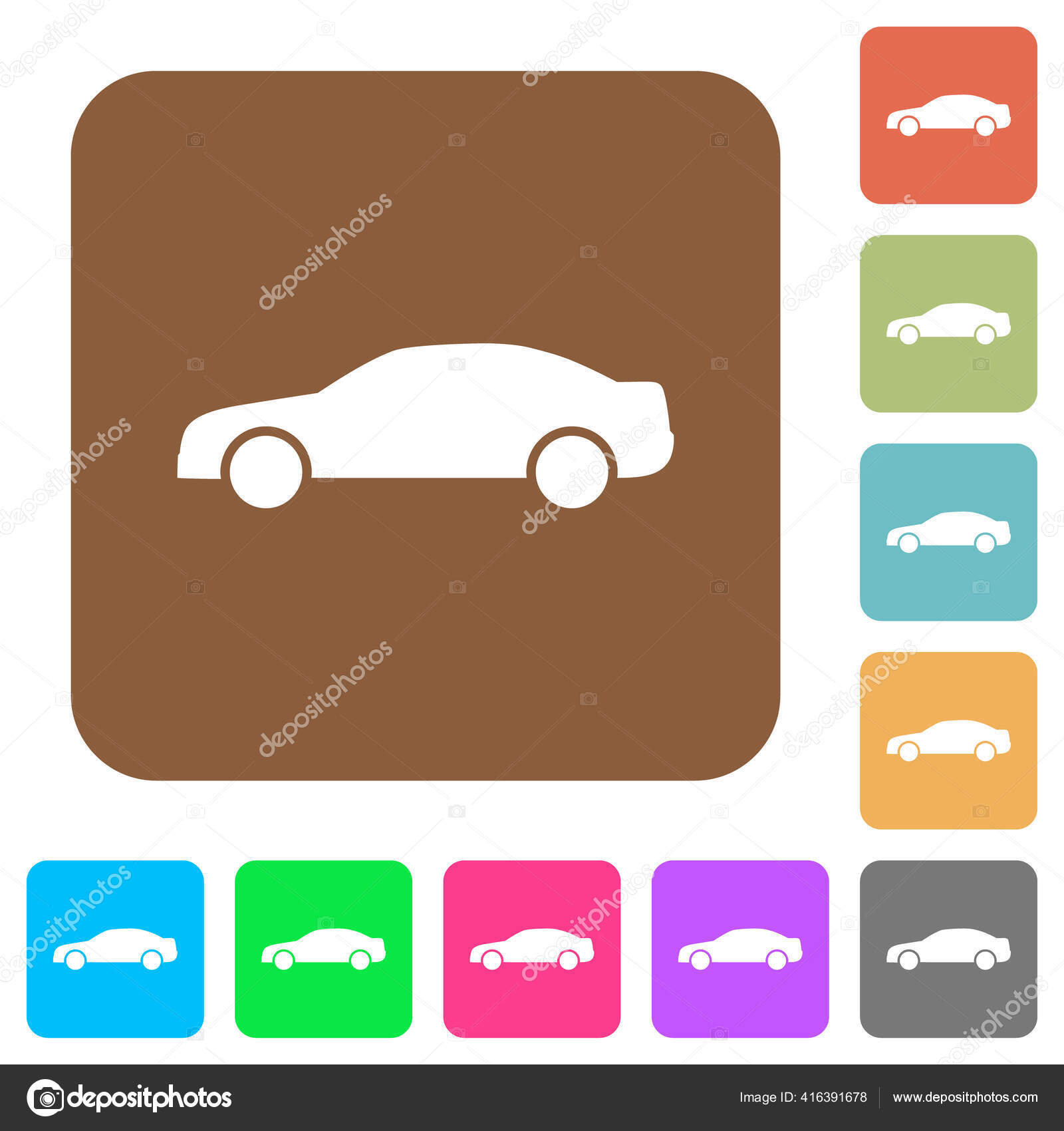 Car Contour Flat Icons Rounded Square Vivid Color Backgrounds Stock ...