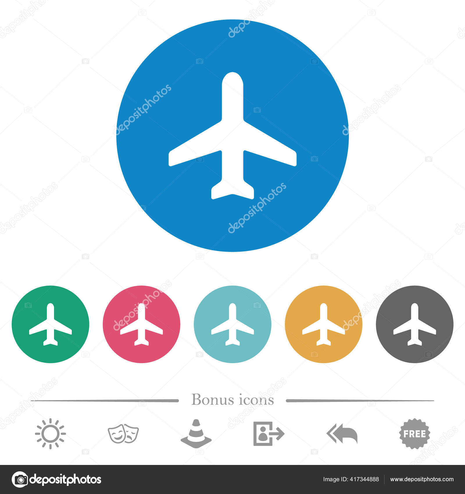 Airplane Flat White Icons Color Backgrounds Bonus Icons Included Stock ...