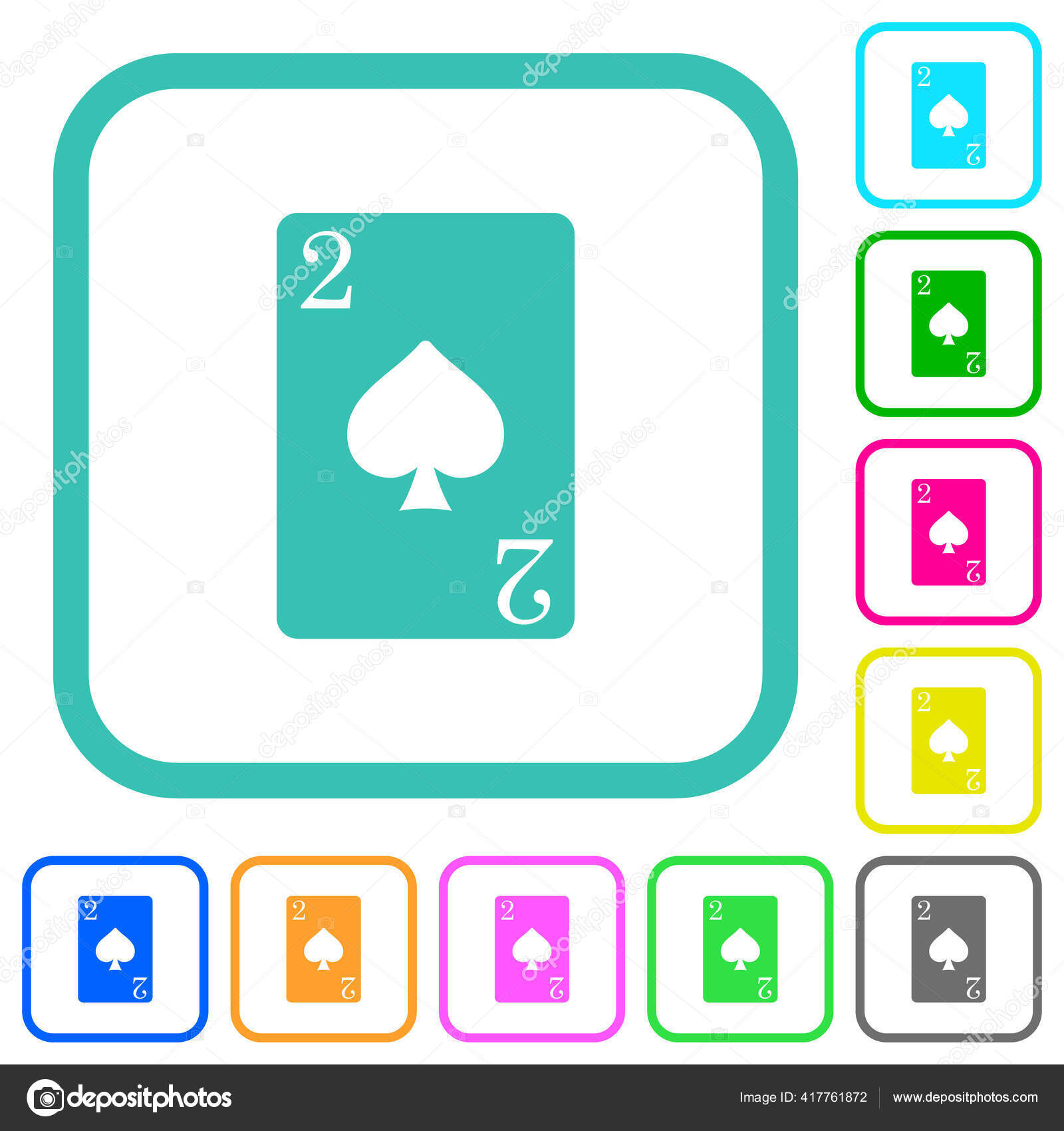 Two Spades Card Vivid Colored Flat Icons Curved Borders White Stock ...