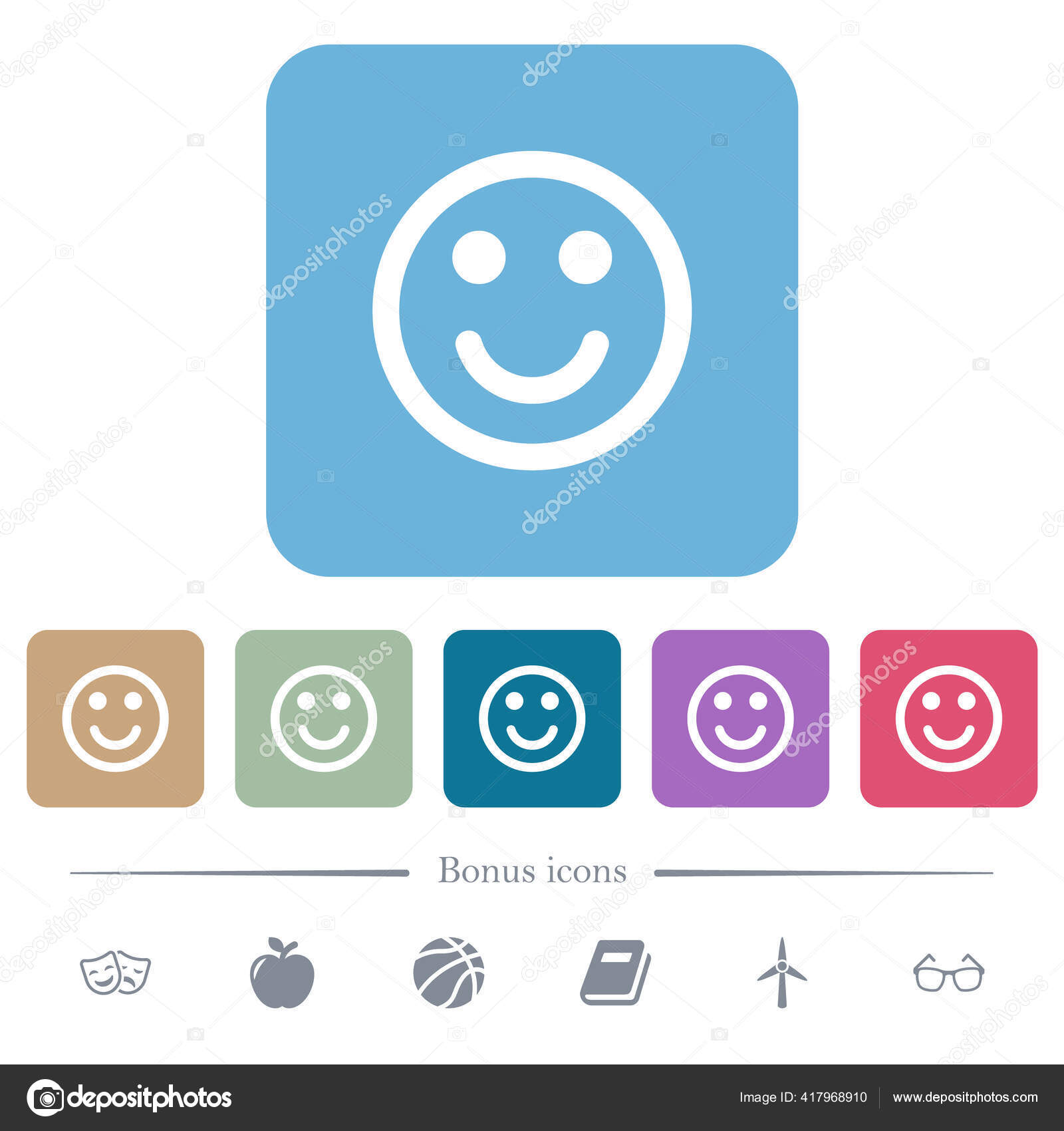 Smiling Emoticon White Flat Icons Color Rounded Square Backgrounds ...
