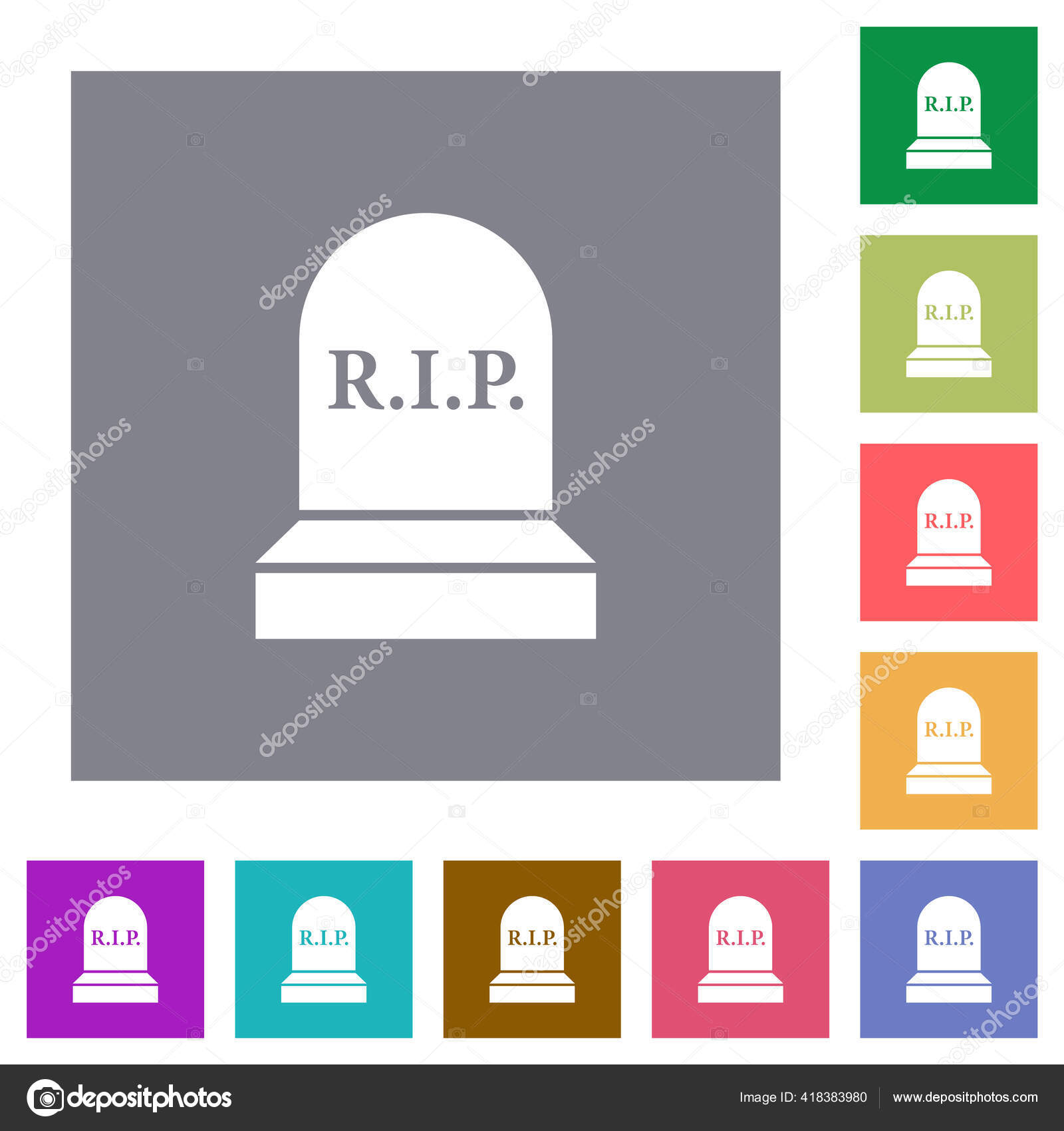 Tombstone Rip Flat Icons Simple Color Square Backgrounds Stock Vector ...