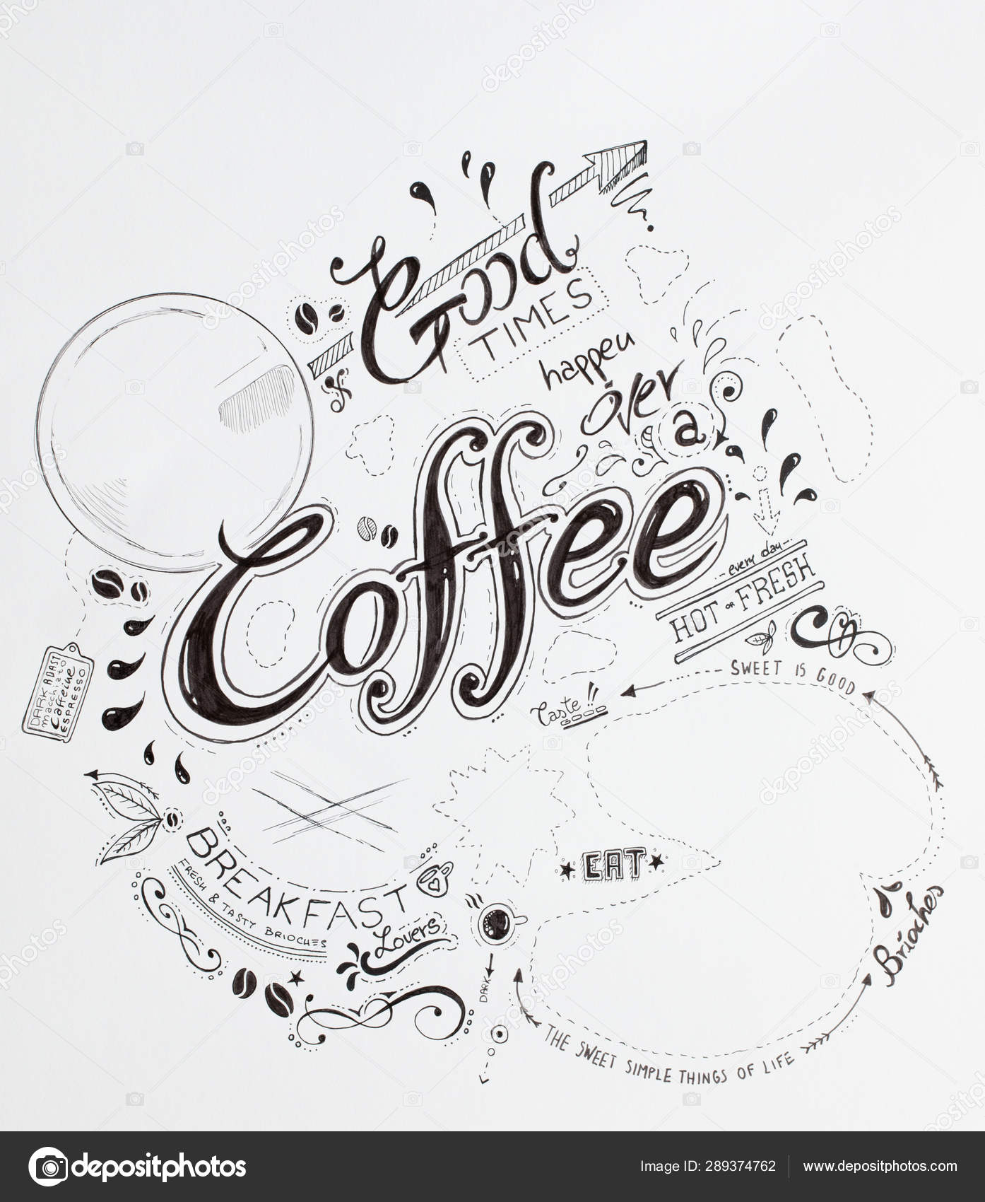 Hand Drawn Breakfast Lettering Typography Classic Phrases Vintage ...