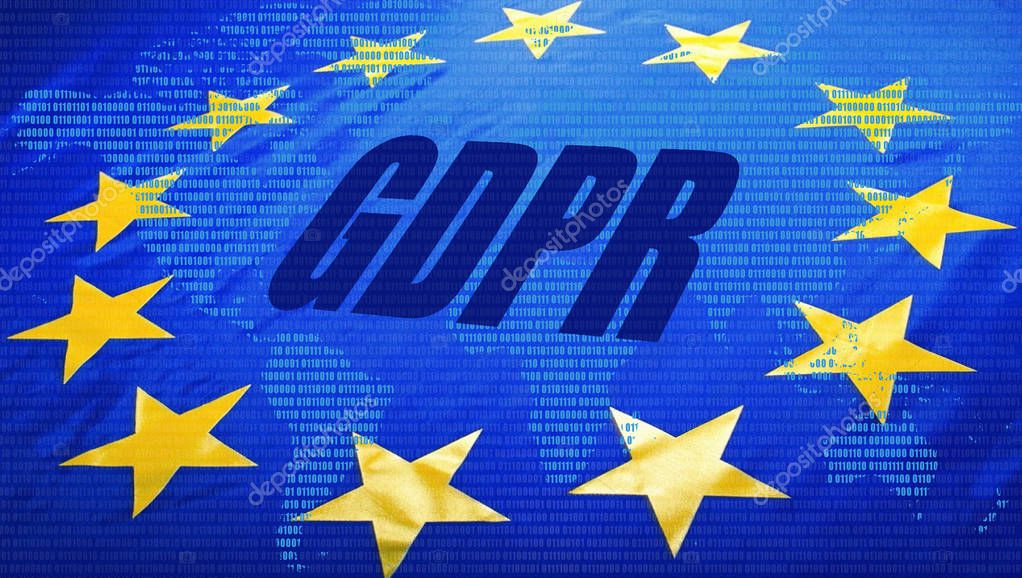 GDPR sobre la bandera de la UE y el mapa mundial 2025