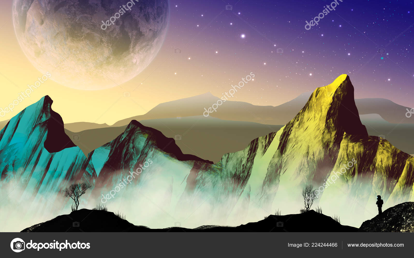 Explorer Astronaut Sci Landscape Planet Mountains Elements Furnished ...