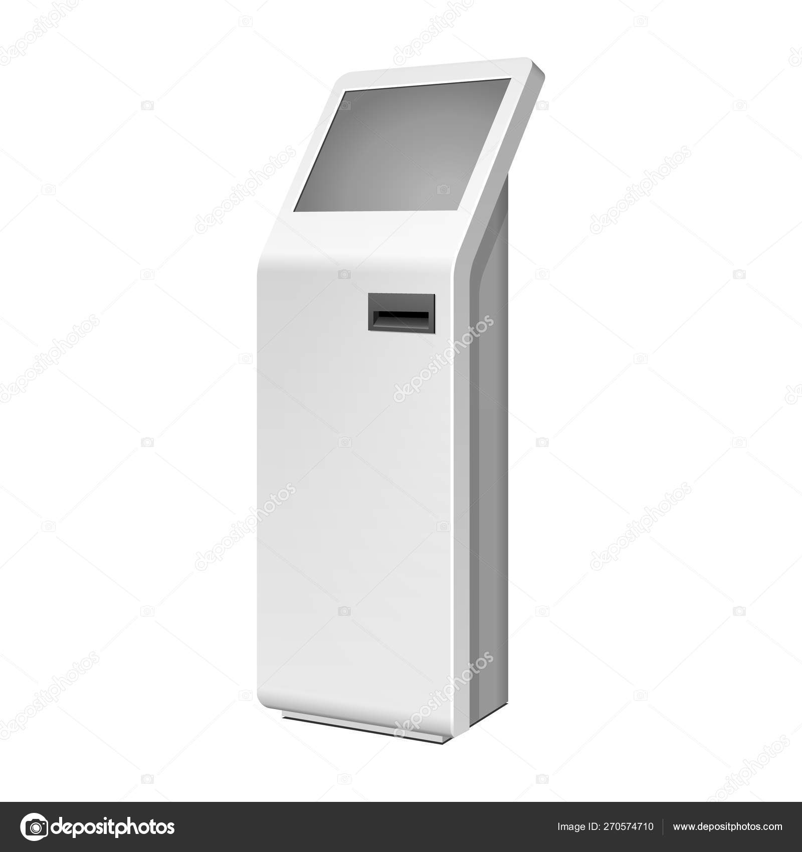 Outdoor White. Payment Terminal. ATM, POS, POI Advertising Stand On White Background. 3D Mock Up ...