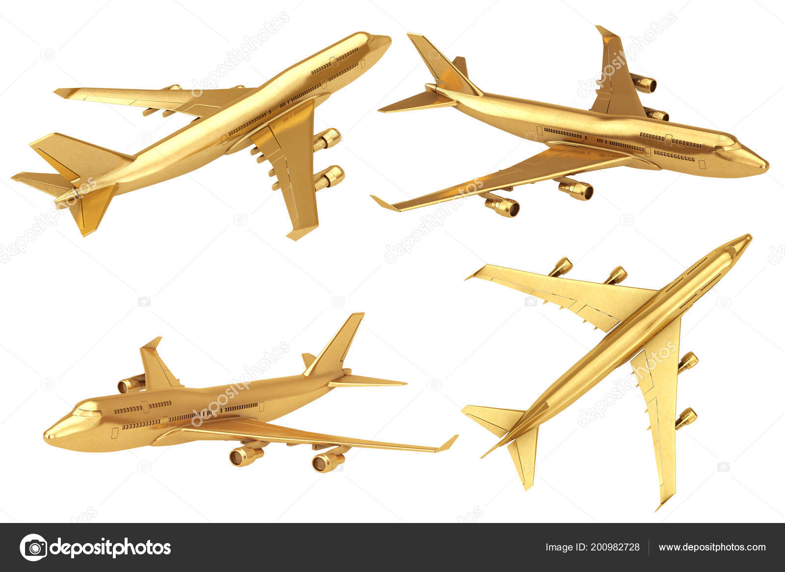 Golden Jet Passenger's Airplane White Background Rendering Stock ...