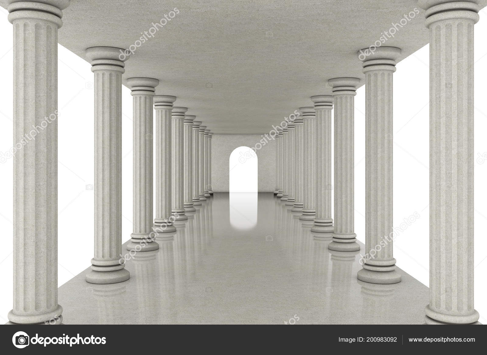 Long Corridor Tunnel Classic Columns White Background Rendering — Stock ...